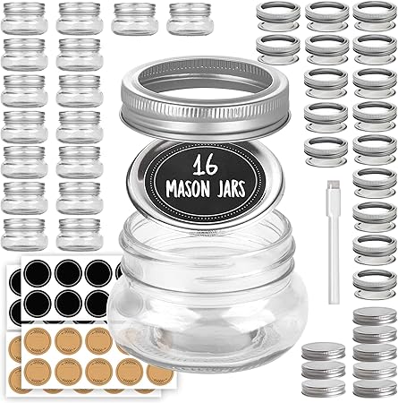 Amazon.com: Mini Mason Jars Round 4 oz - Small Canning Glass Jars with ...