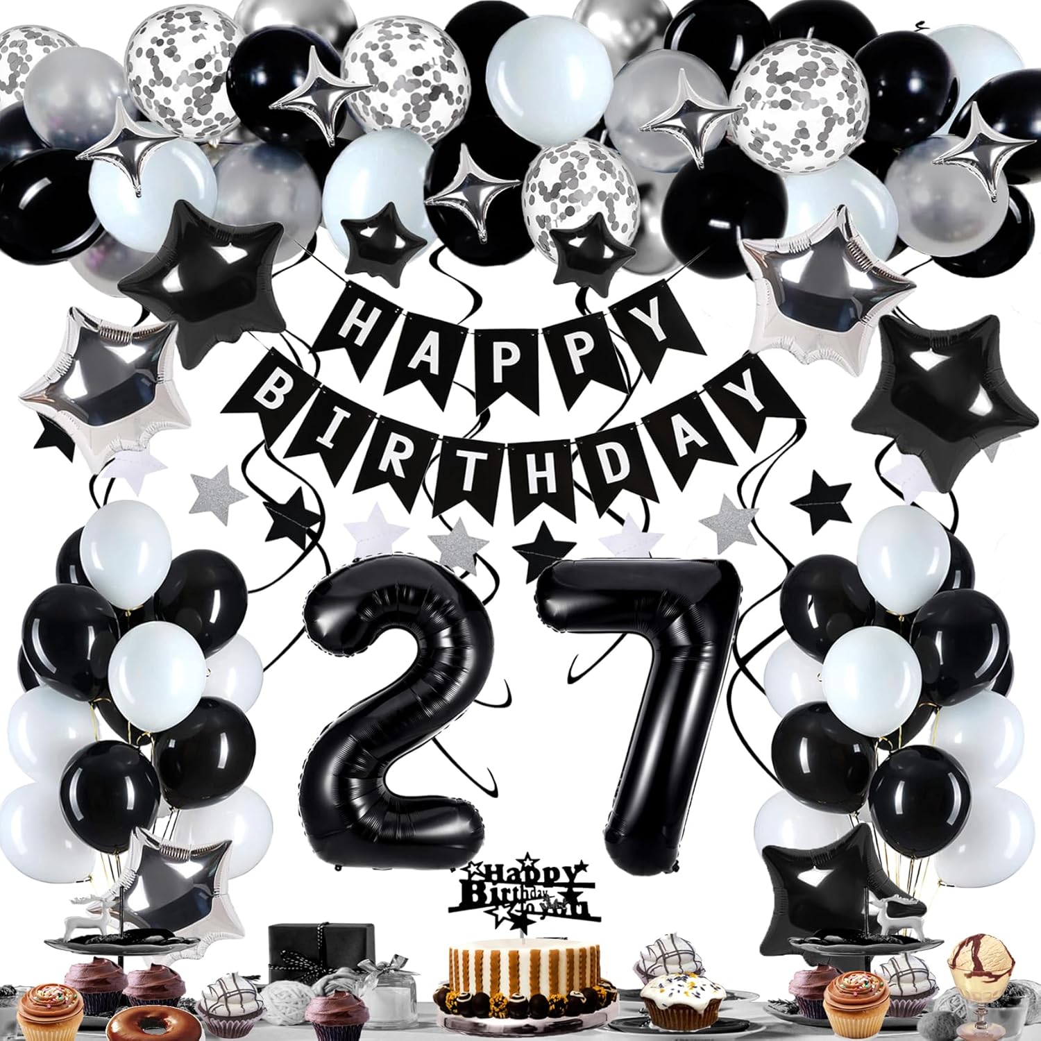 Amazon.com: Miidenks 27th Birthday Decorations for Men Women, Black ...