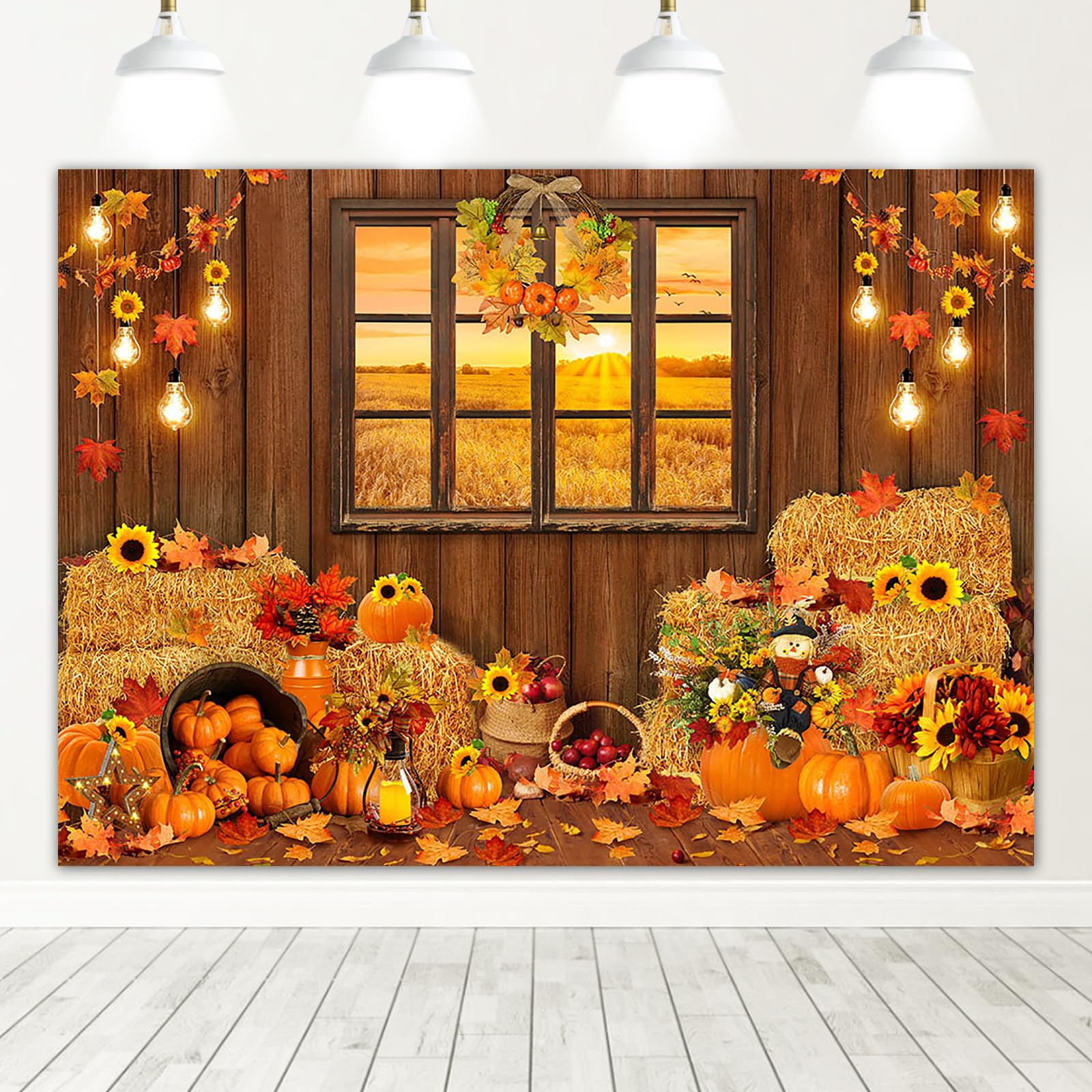 Amazon.com : Mocsicka Fall Backdrop Fall Thanksgiving Landscape Window ...