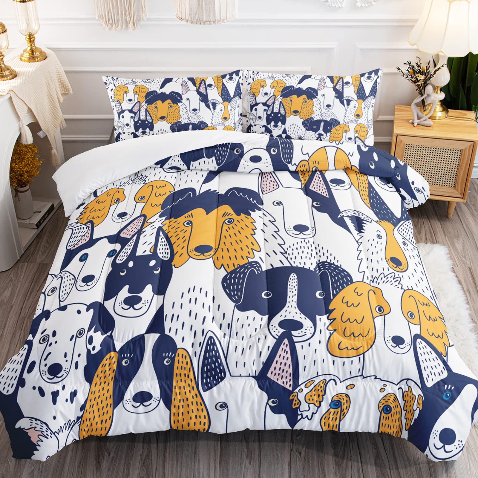 Amazon.com: BSNTHO Kids Cute Dog Comforter Set 3 Piece Full Boys Girls ...