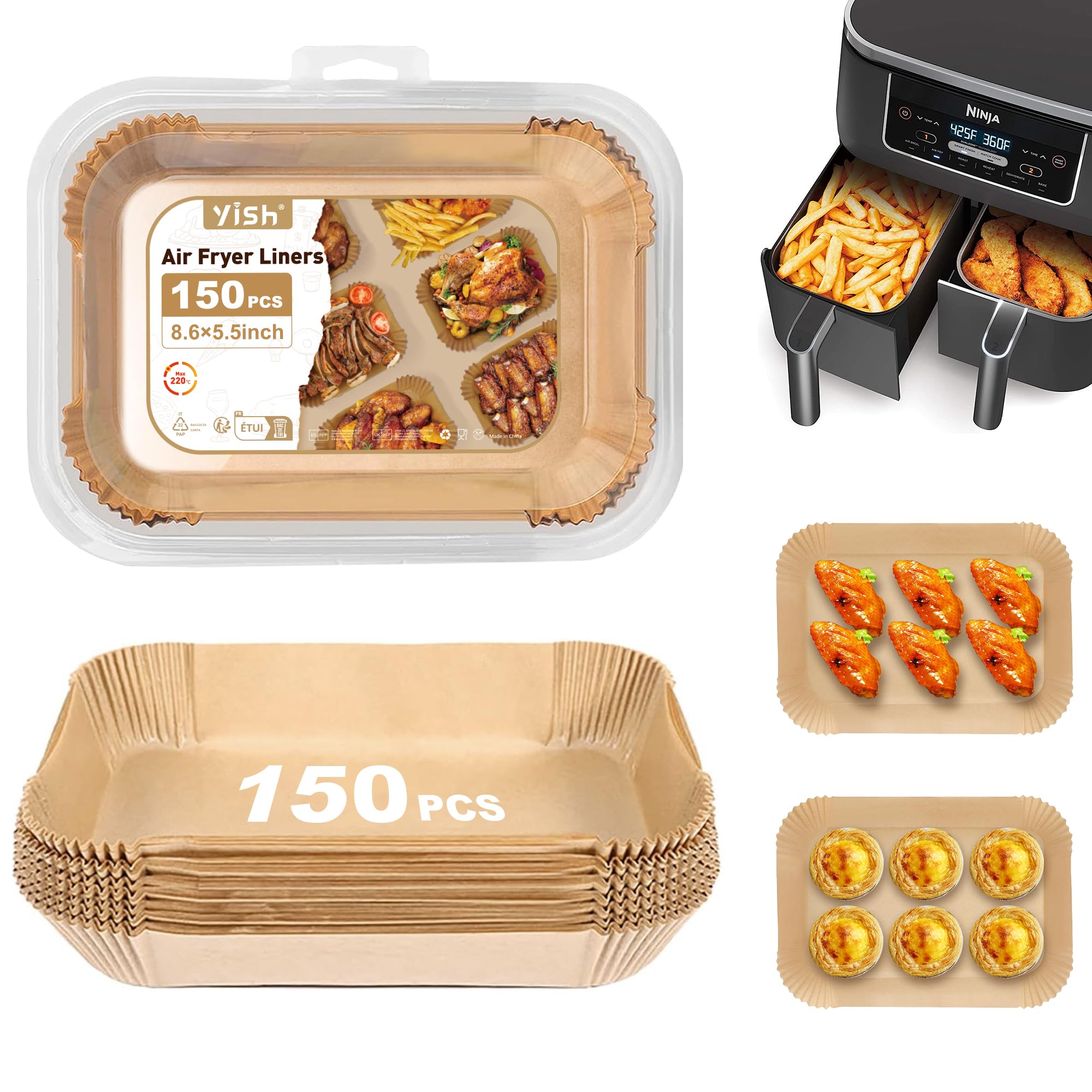 Air Fryer 150 Pcs Liners For Ninja Dual Basket - 8.6x5.5 Inch Parchment ...