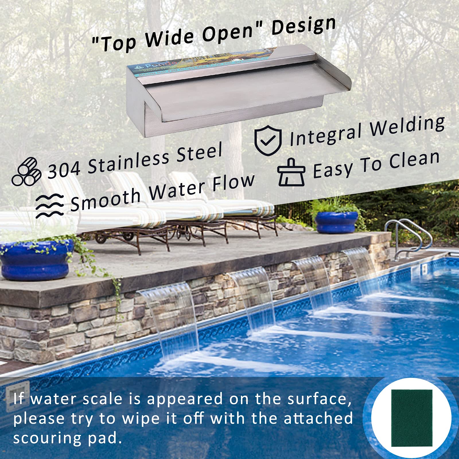 Buy YUDA Water Pool Fountain, 304 Stainless Steel Pool Waterfall with ...
