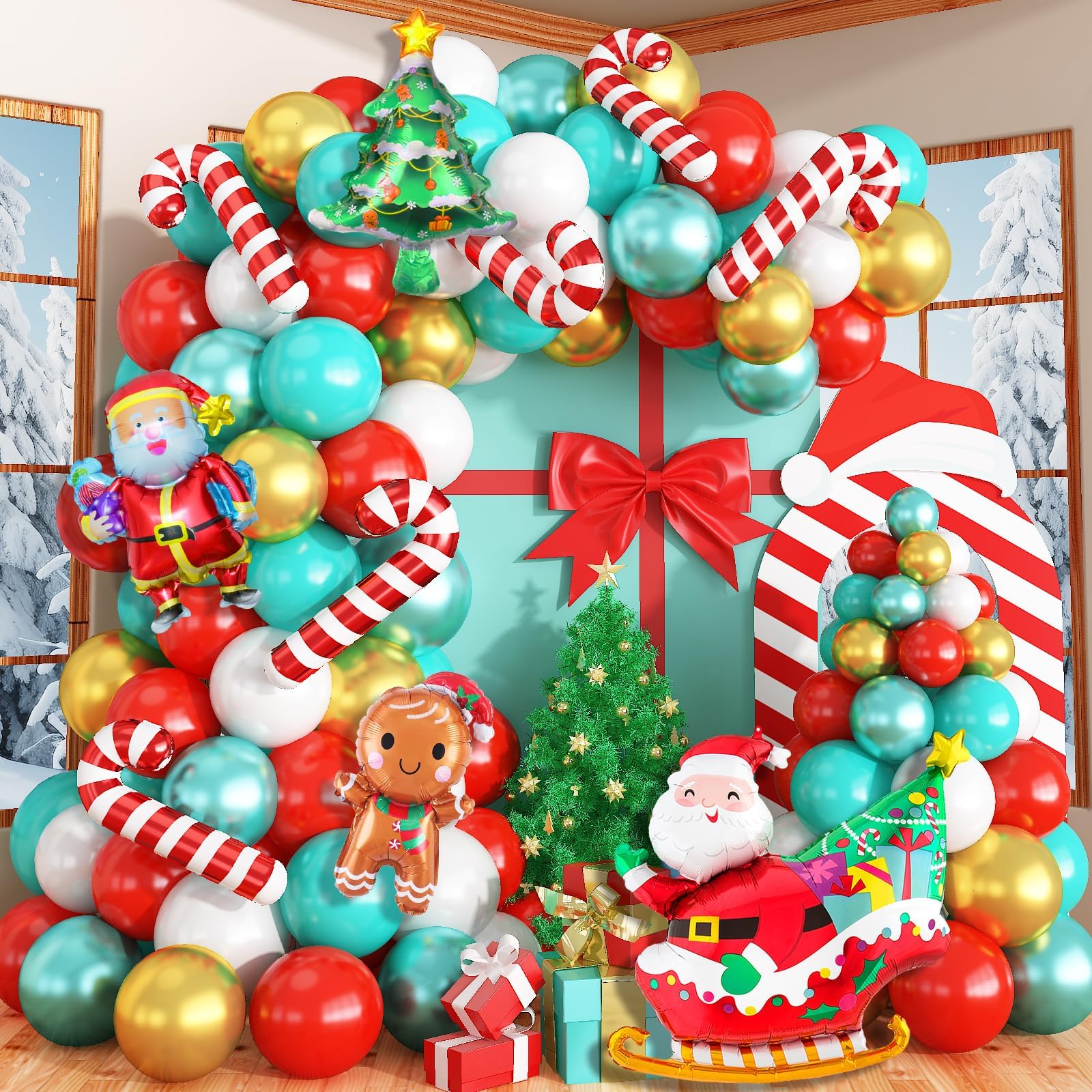 Snapklik.com : Christmas Balloon Arch Garland Kit, Red Green Teal Gold ...