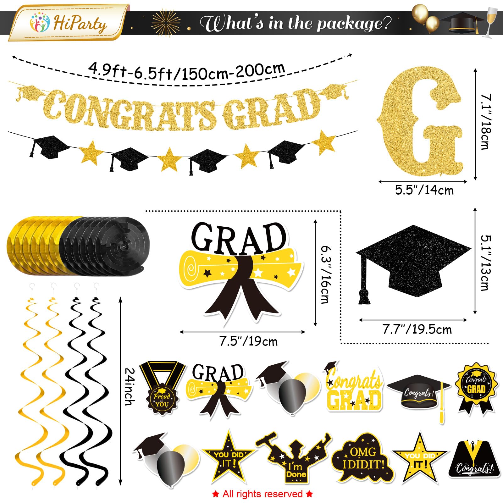Snapklik.com : 34PCS Congrats Grad Banner, 12Pcs Hanging Swirls ...
