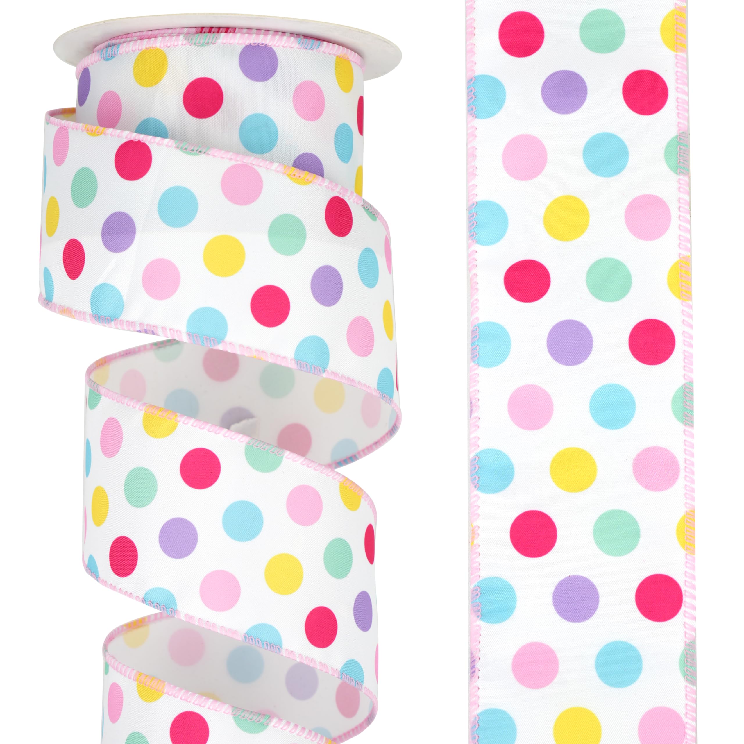 Amazon.com: DINDOSAL Pastel Wired Ribbon Pastel Rainbow Polka Dot ...