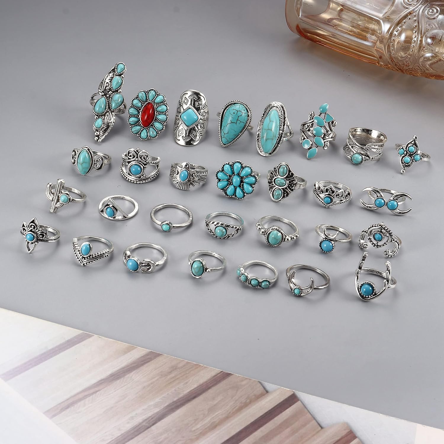 PATISORNA 76 Pcs Western Turquoise Rings Set for Women Vintage Knuckle ...