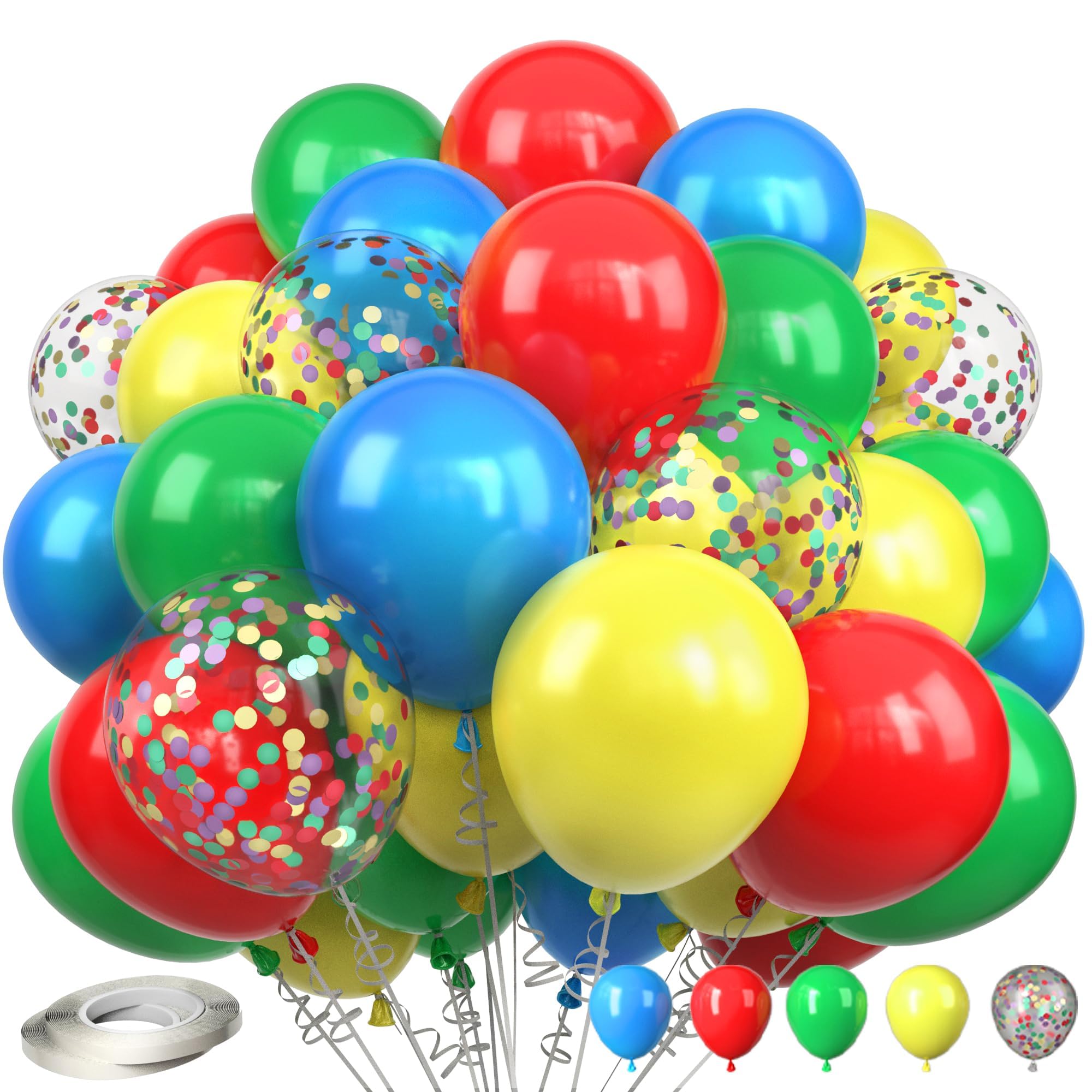 Amazon.com: Red Yellow Blue Balloons, 60 Packs 12Inch Red Blue Green ...