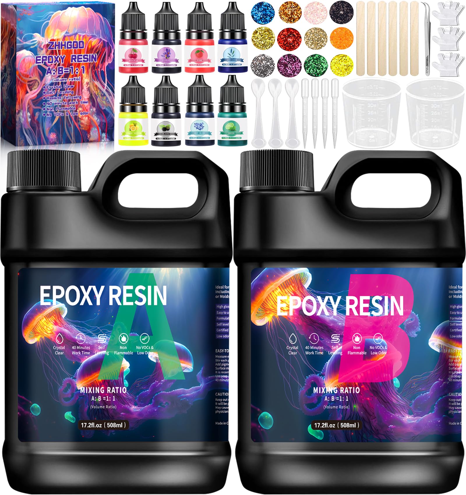 ZHHGOO Resina Epoxi Kit, 1016ml Resina Epoxi Transparente, 1: 1 Kit Re...