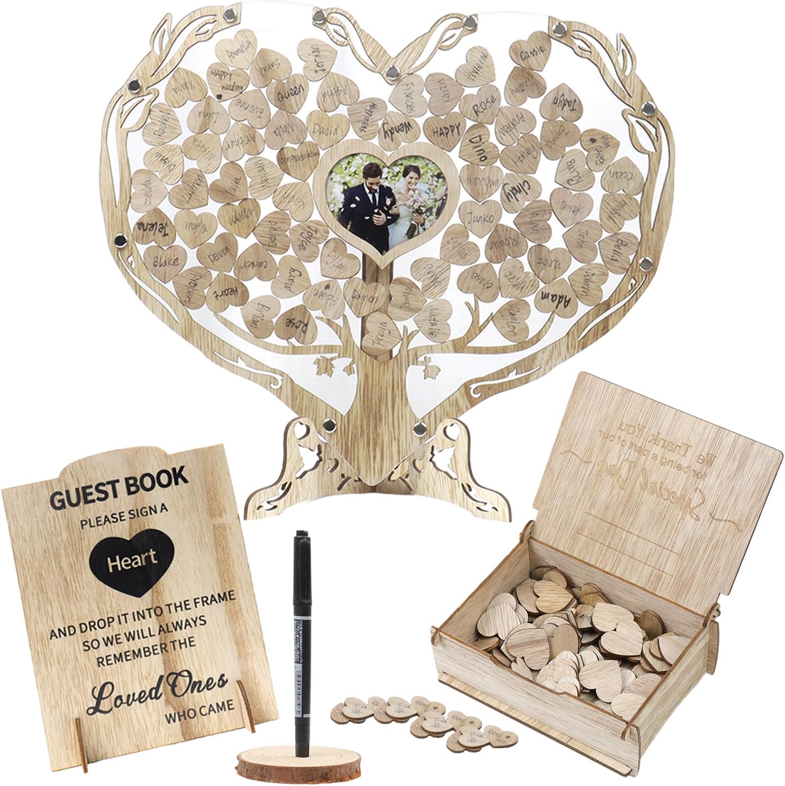 Amazon.com: JokLGrs Heart Wedding Guest Book Alternative, Wood Guest ...