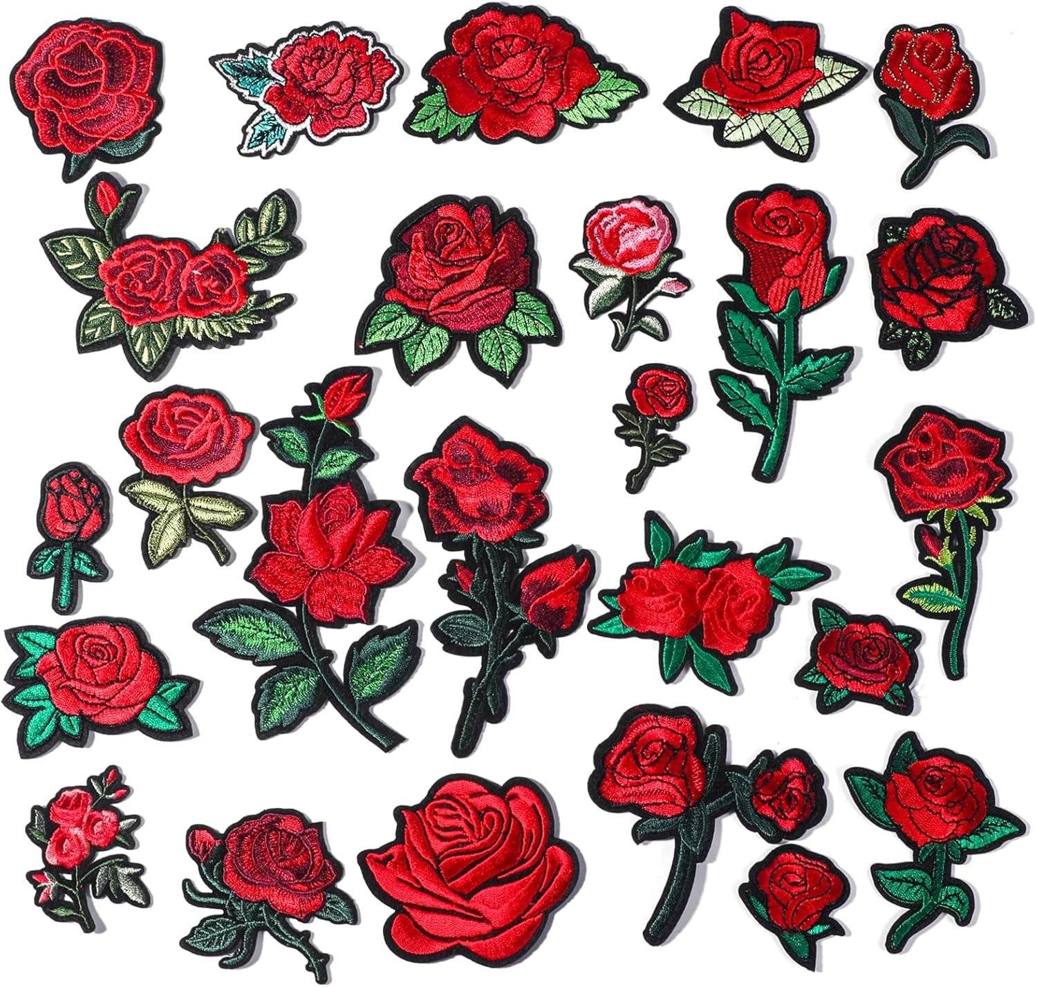 Amazon.com: 25pcs Assorted Sizes Iron on Rose Patches, Red Floral ...