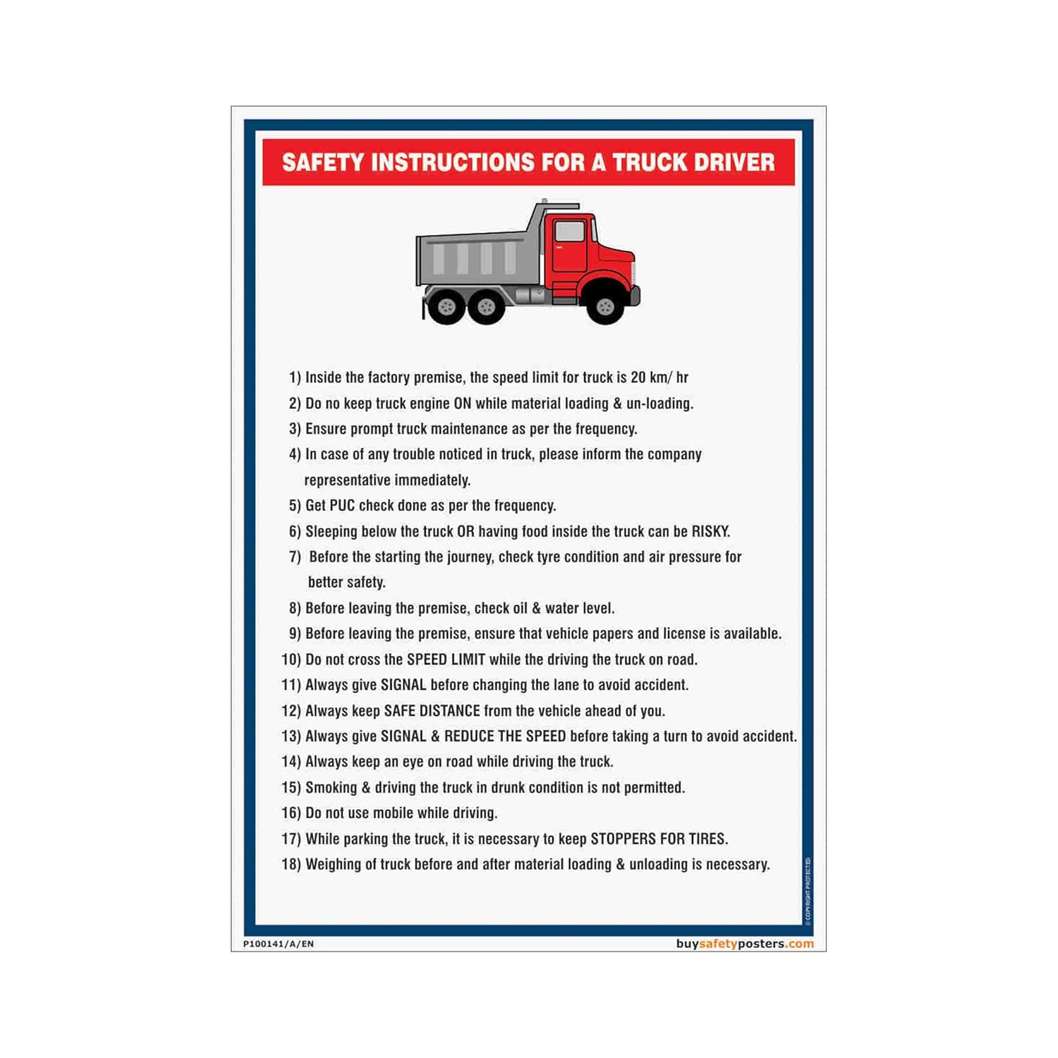 buysafetyposters.com - Truck Driver Safety Instructions Poster In ...