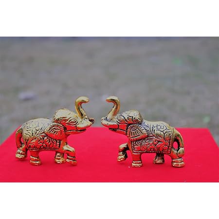 Buy Metal Elephant Statue Small Size Gold Polish 2 pcs Set for Your ...