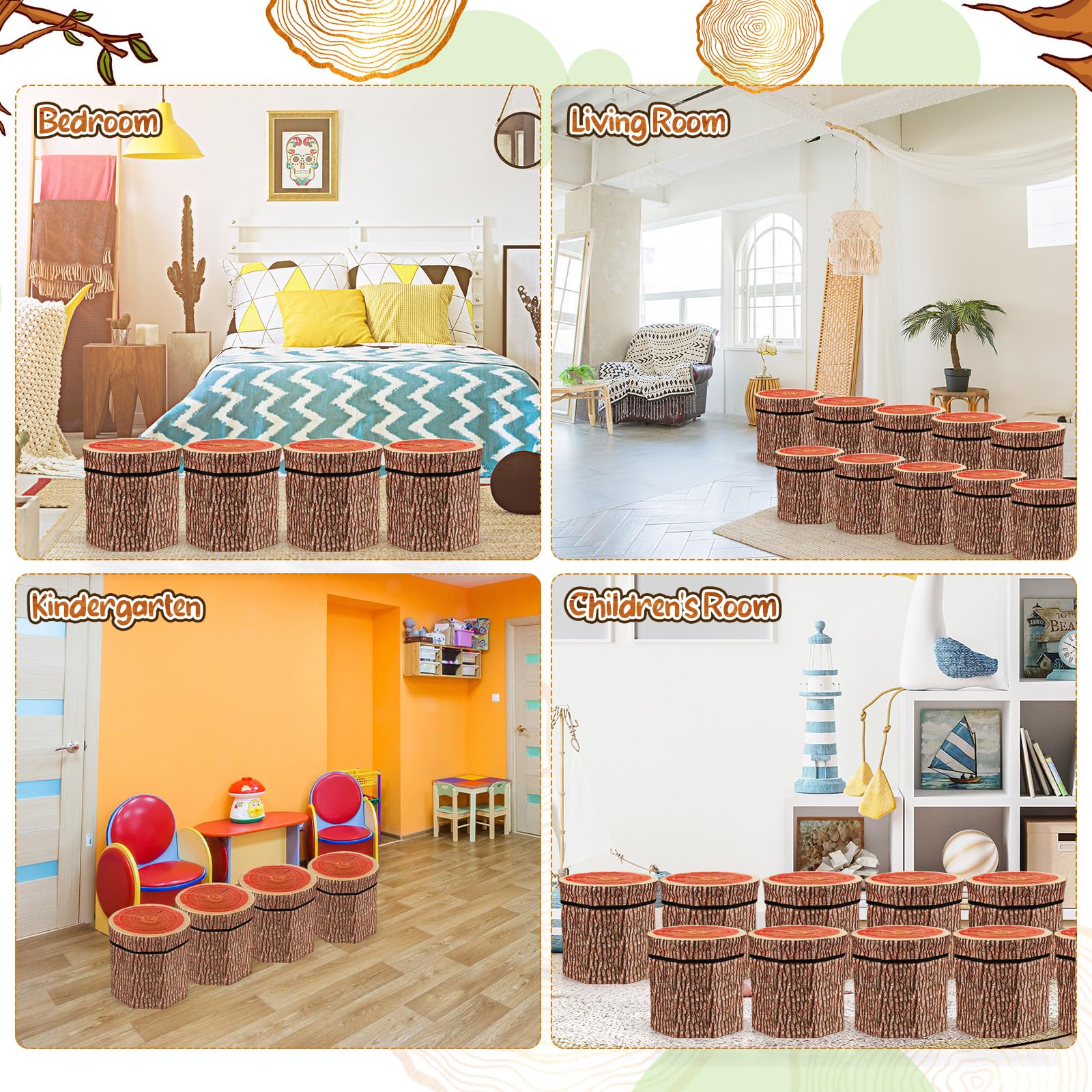 Snapklik.com : 10 Pcs Tree Stump Storage Stool Organizer Storage Stool ...