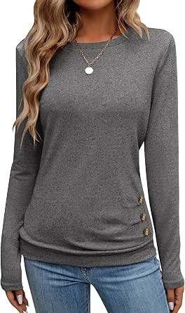 Bliwov Womens Long Sleeve Shirts 2025 Fall Tops Button Casual Outfits ...