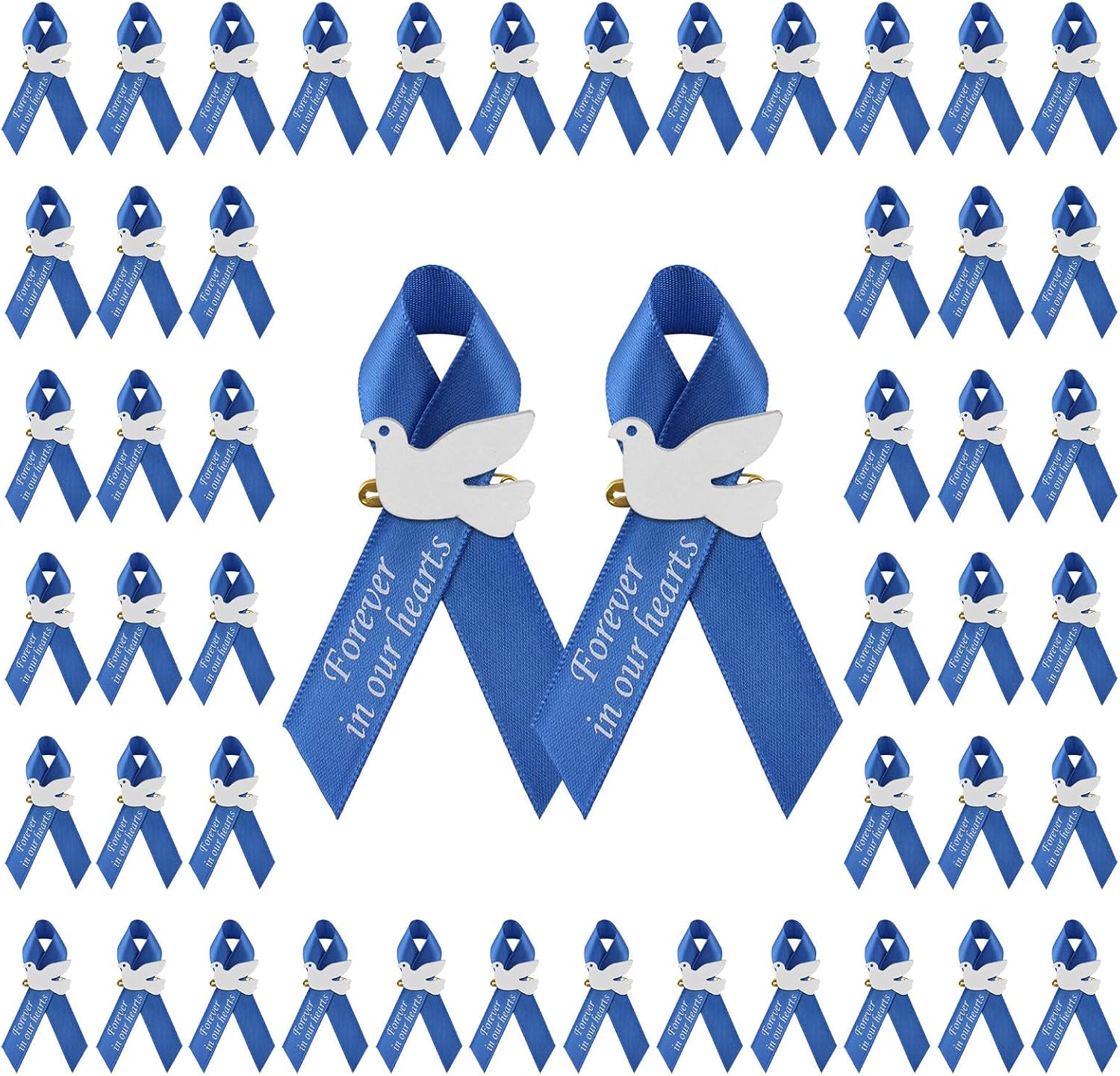 Amazon.com: WANDIC 100 PCS Blue Satin Ribbon Pins with Dove, Memorial ...