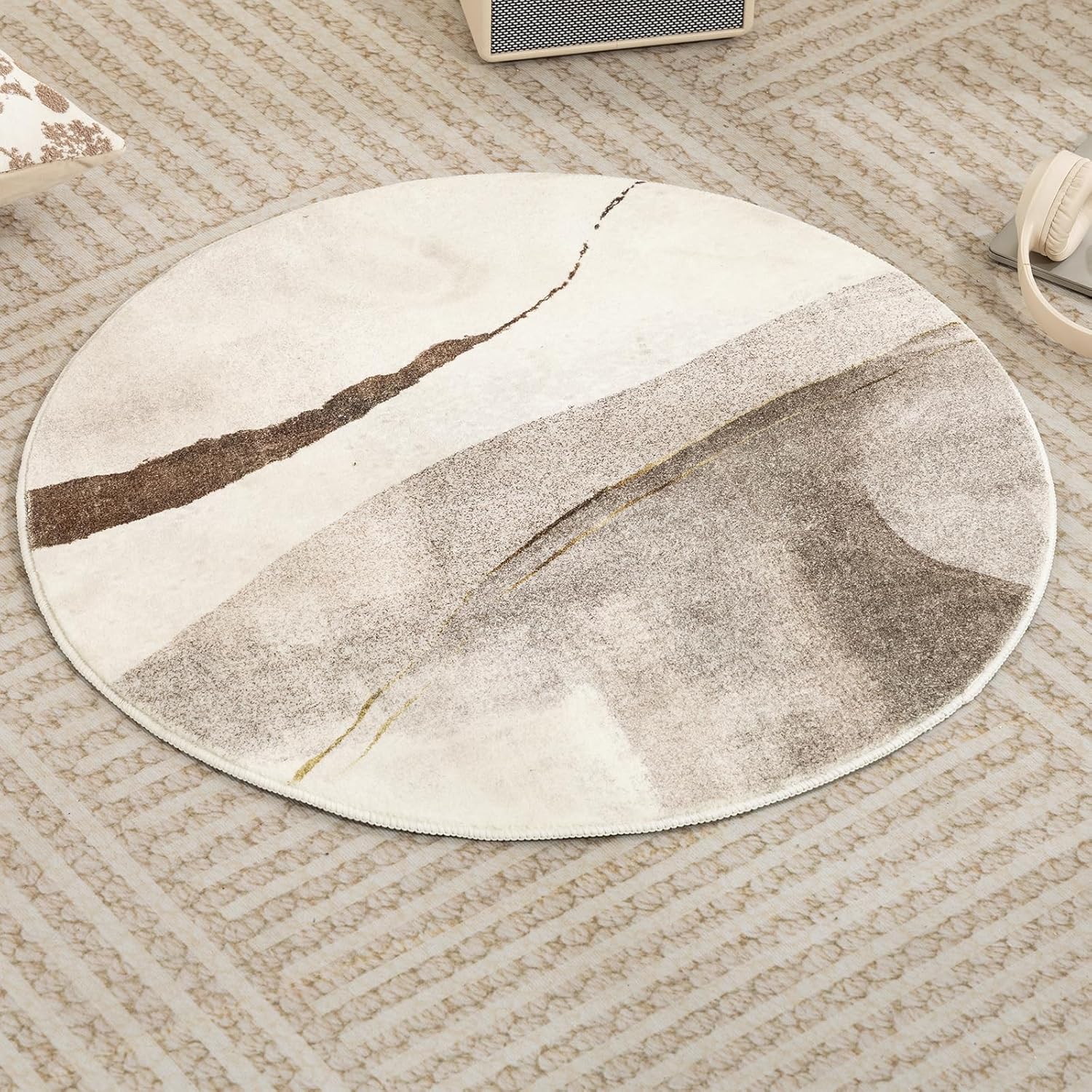 Amazon.com: Round Modern Round Entryway Rugs 2.6ft, Cream Washable ...