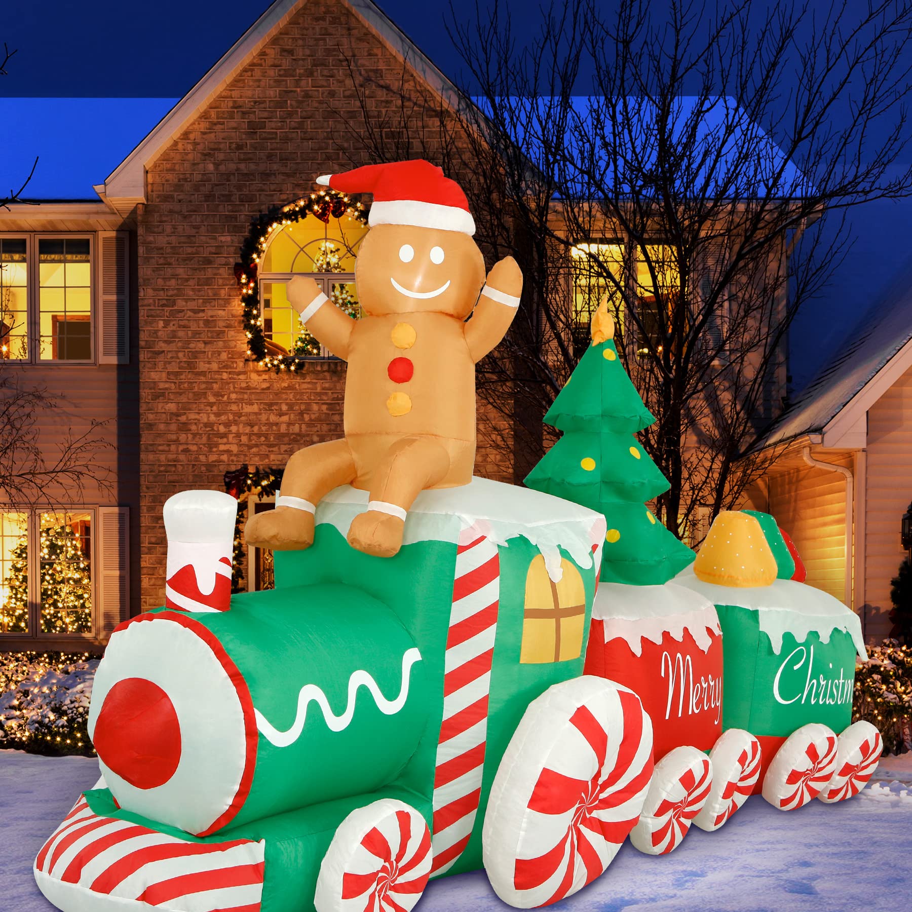 Holidayana 10 ft Inflatable Christmas Train Gingerbread Man Outdoor ...