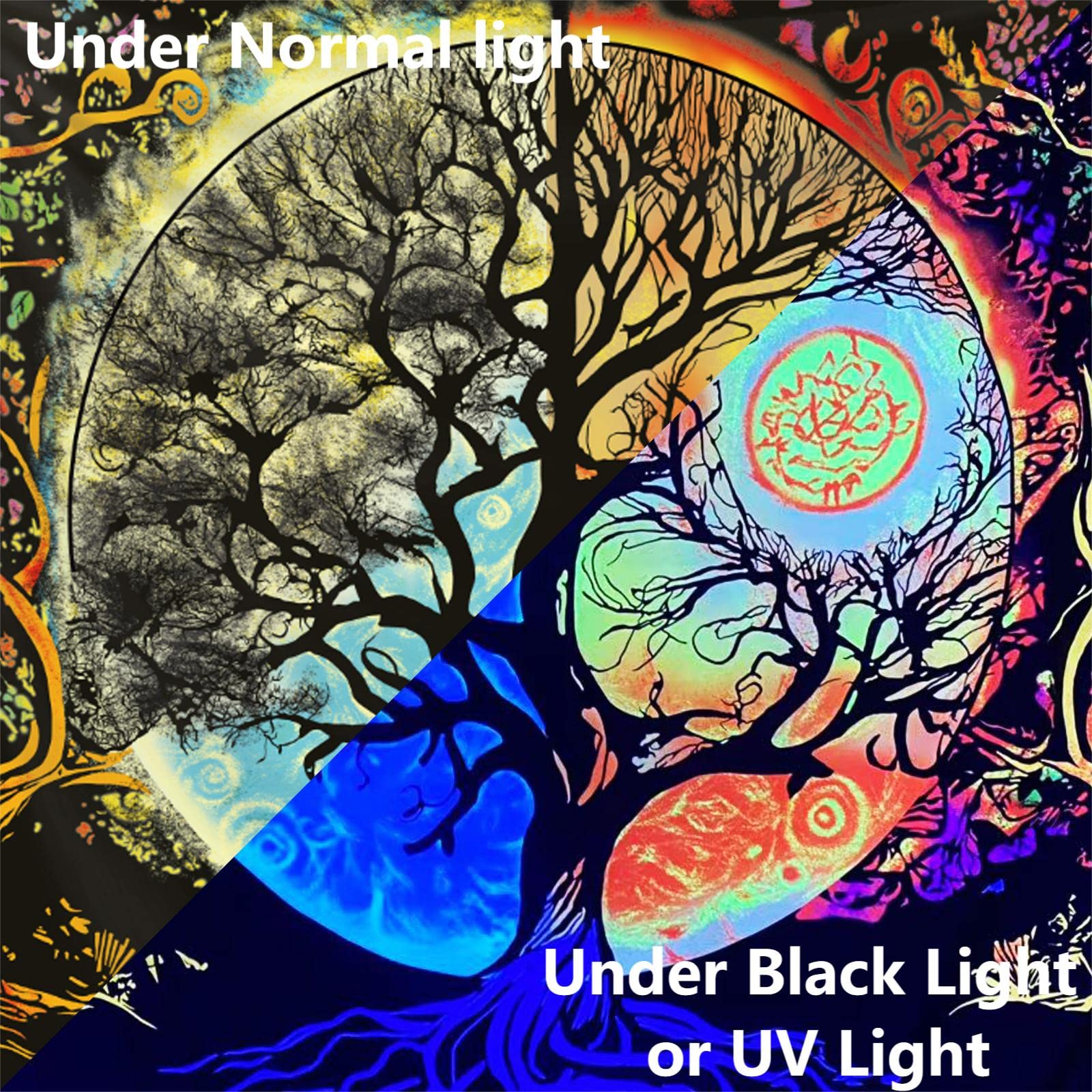 LAIMAILER BlackLight Tree of Life Tapestry for Bedroom Aesthetic Trippy ...
