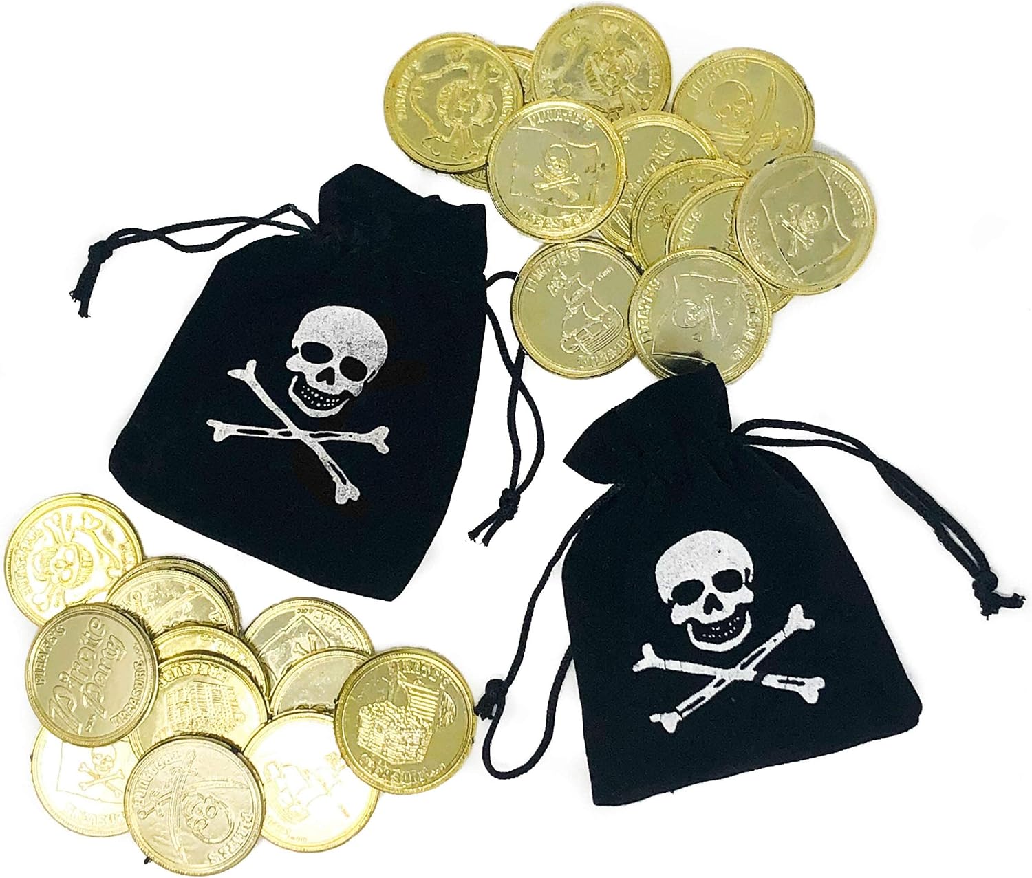 Amazon.com: Podzly 12 Pirate Drawstring Bags with Plastic Gold Coins ...