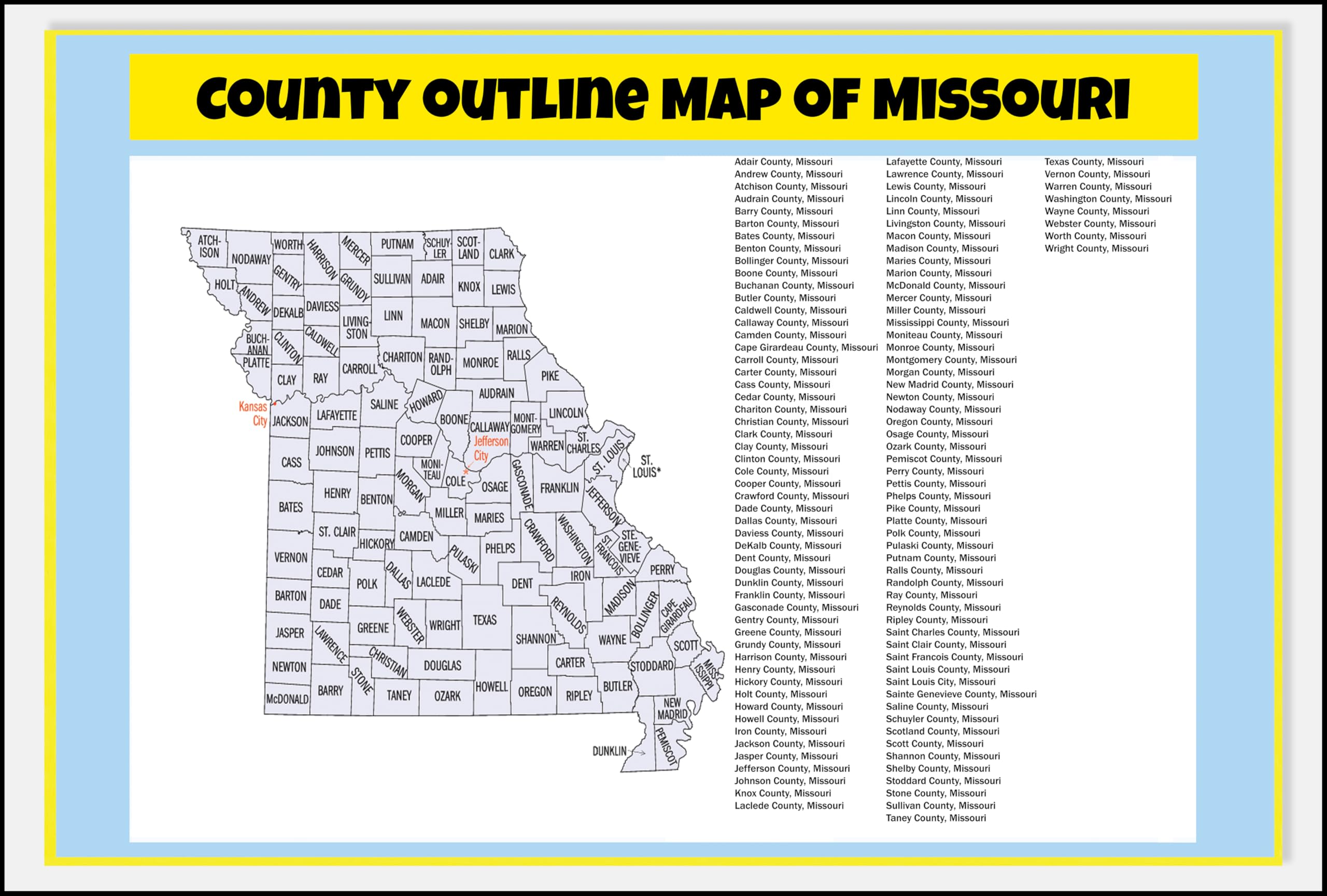 Missouri County Map With Cities 3+ Thousand Missouri County Map