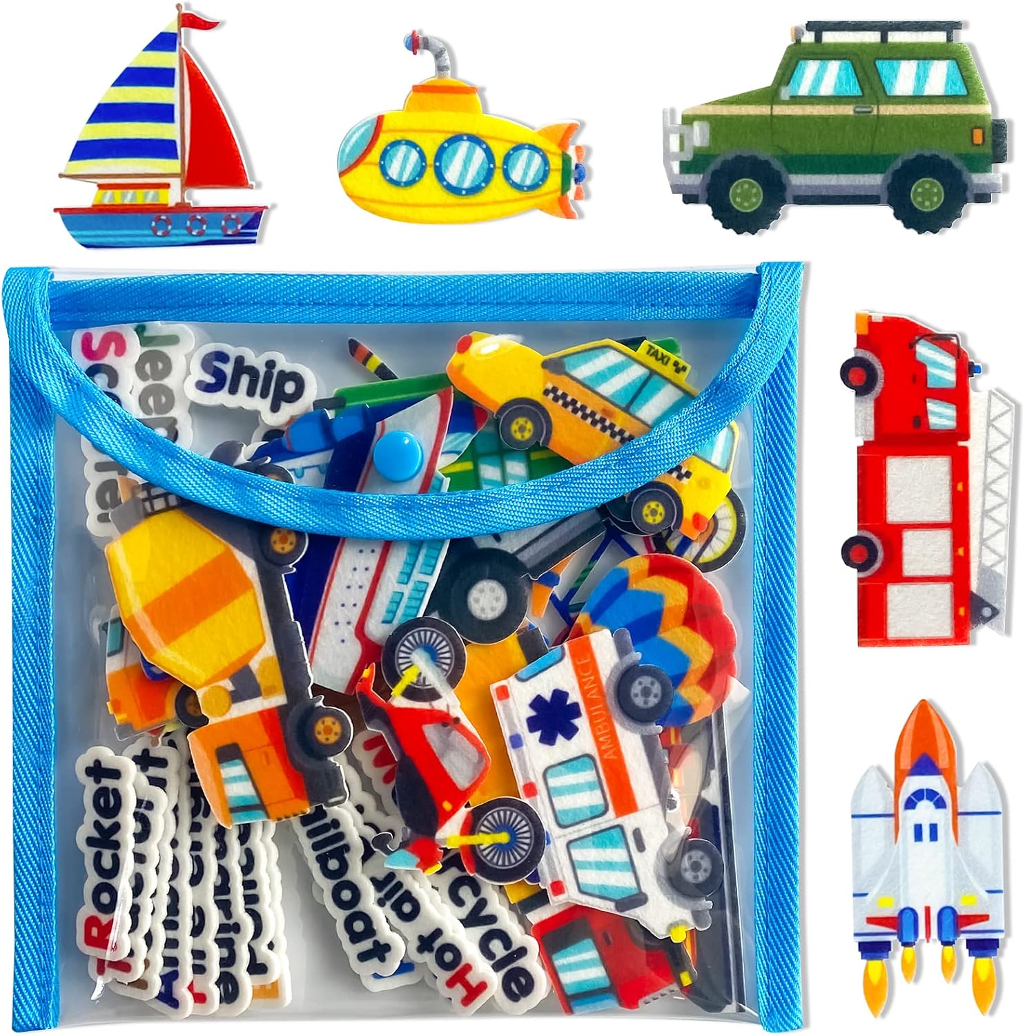 Amazon.com: PENGFULL Felt Transportation Vehicles Learning Pieces,48 ...