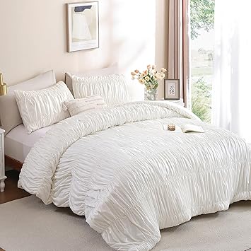 Amazon.com: weigelia Cinched Comforter Set Queen - 3PCS Soft Cozy Cream ...