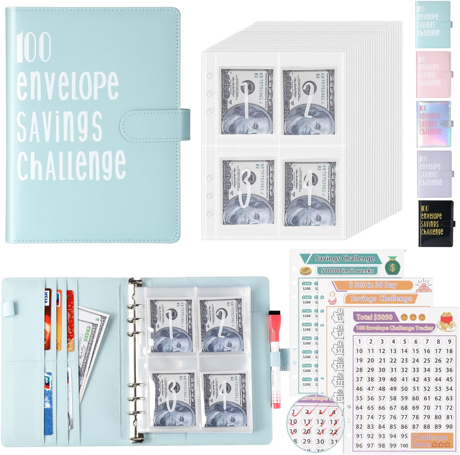 Amazon.com : ONEDONE 52 Week Money Saving Challenge Binder A5 Money ...