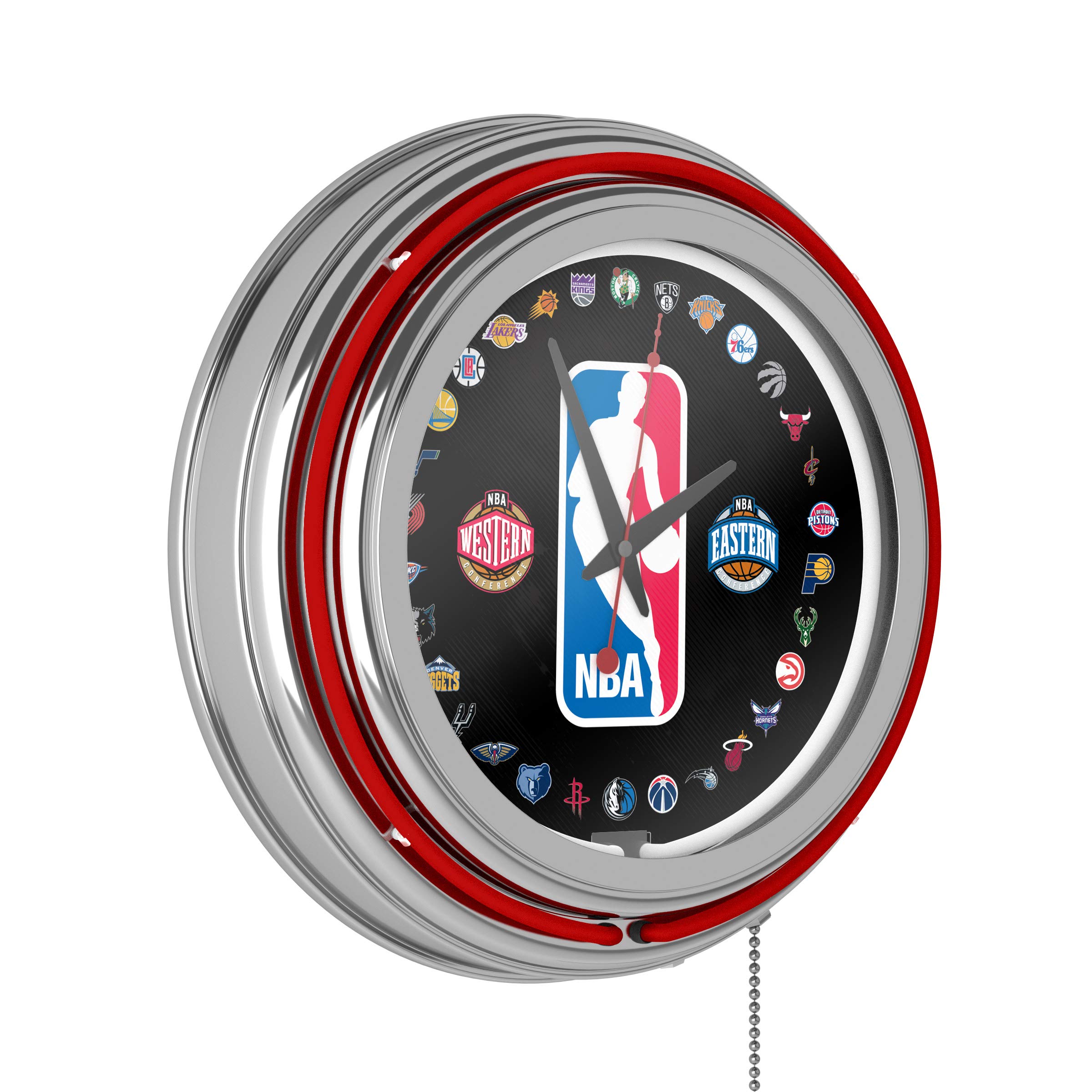 Amazon.com : NBA Logo 30 Team Chrome Double Ring Neon Clock : Sports ...