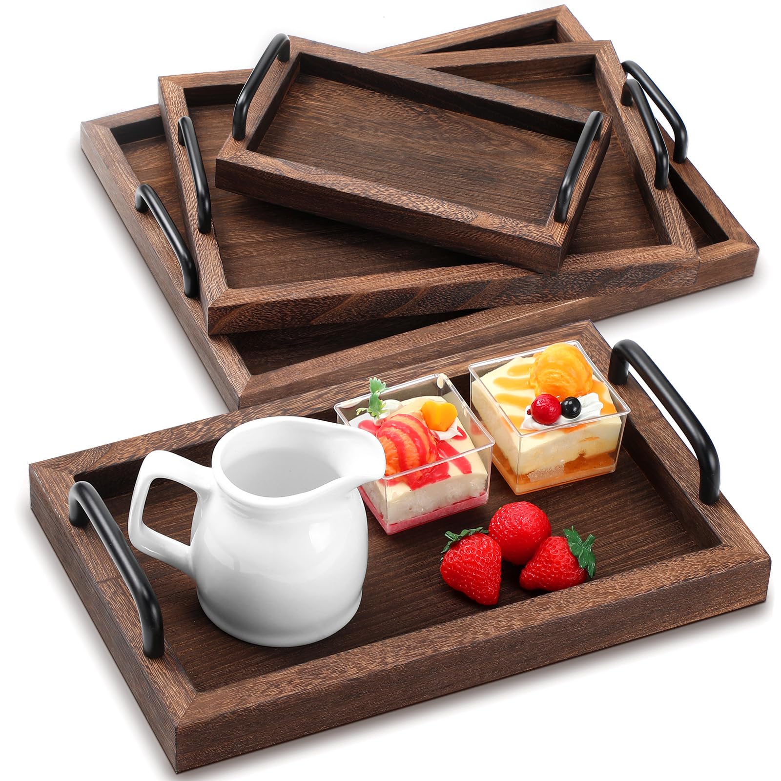 Amazon.com: Lallisa 4 Pcs Rustic Wooden Serving Trays with Handle ...