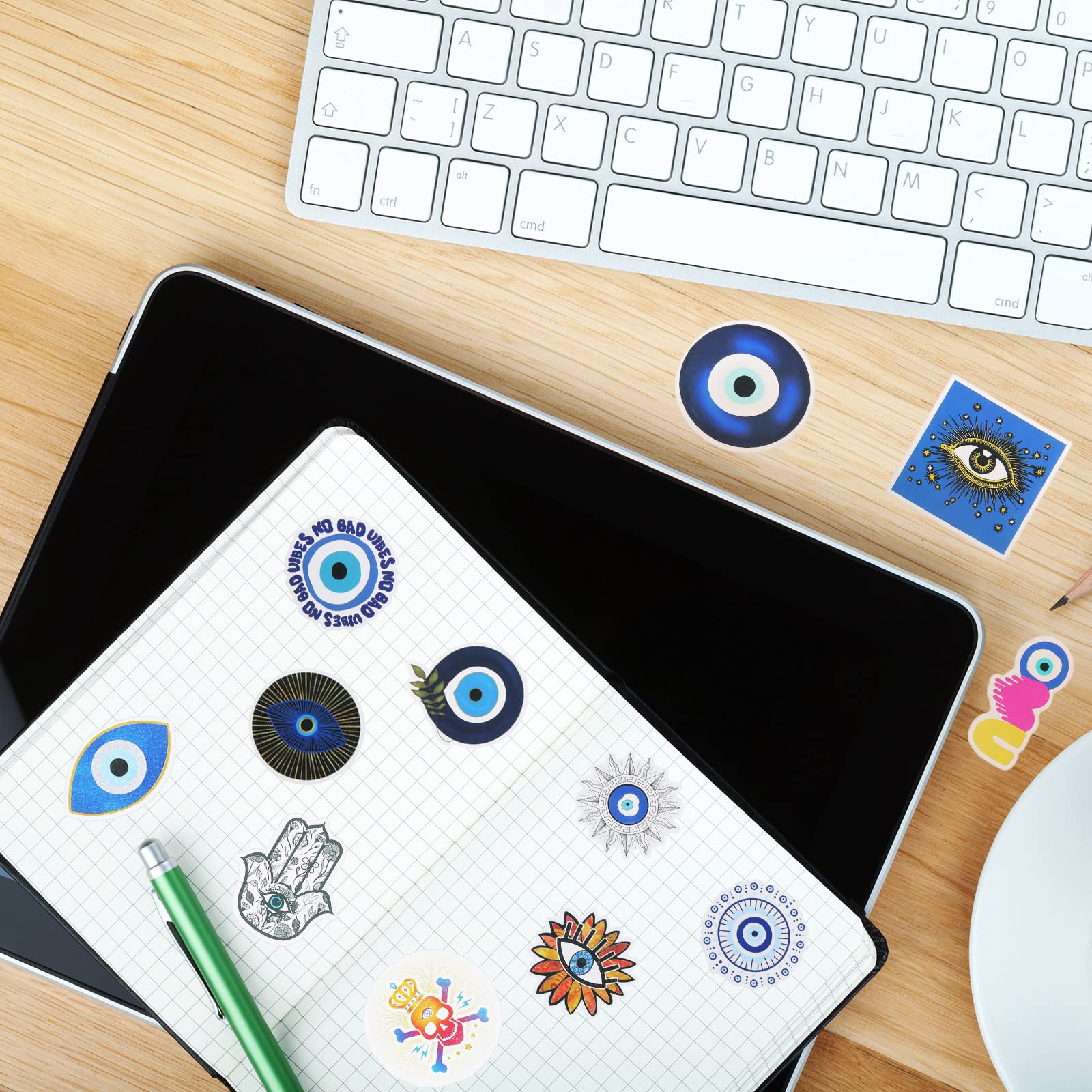 Snapklik.com : 100 Pcs Evil Eye Stickers Vinyl Waterproof Blue Evil ...