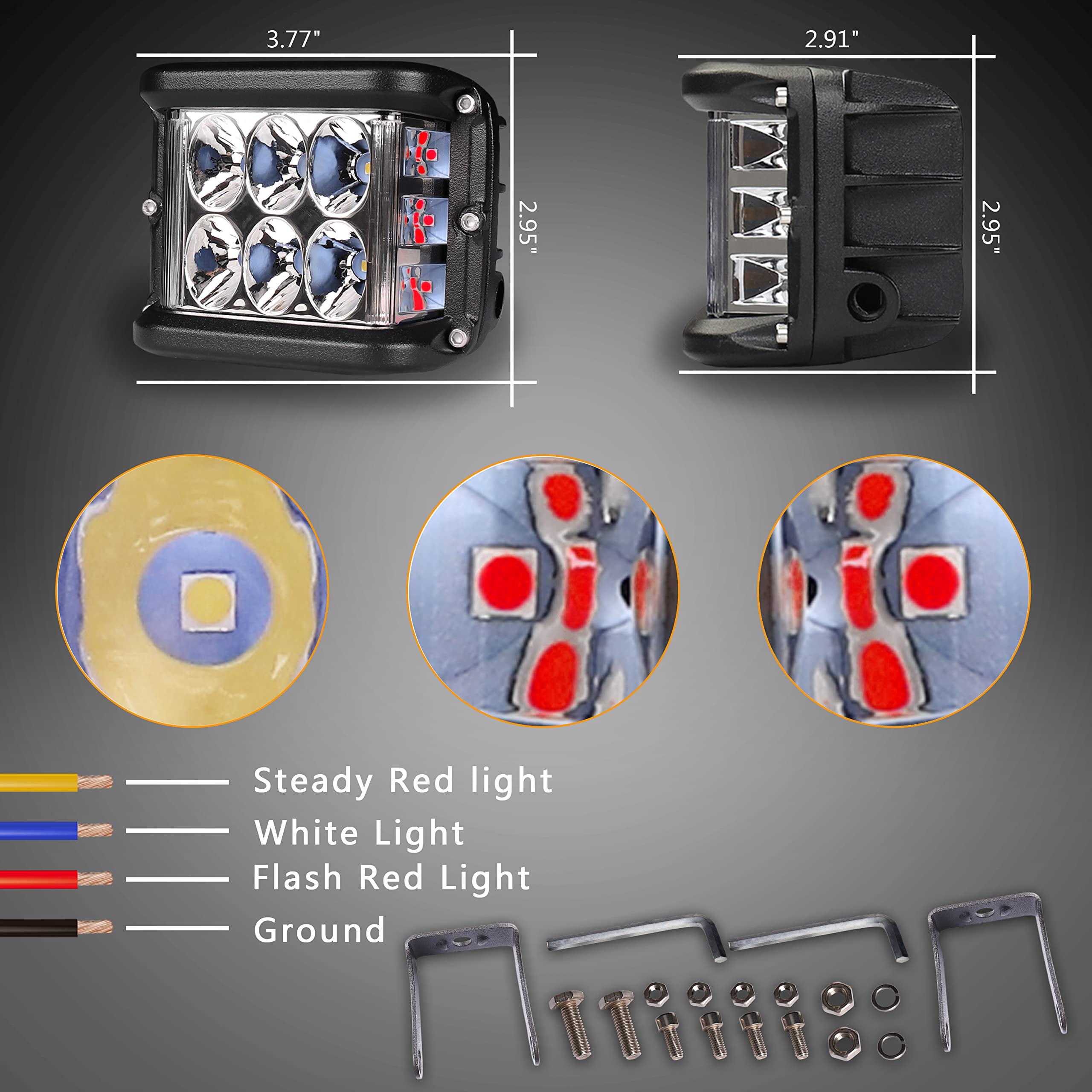 Snapklik.com : Side Shooter Pod Lights 4 Inch Dual Side Red Strobe LED ...