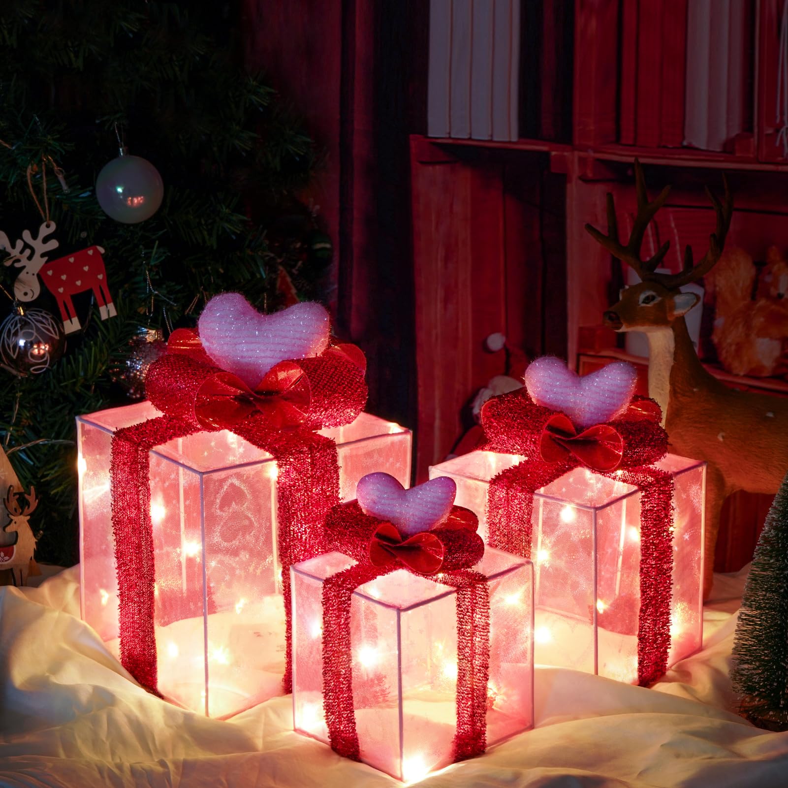 Amazon.com: Christmas Lighted Gift Boxes with Pink Cloth, Pre-lit ...