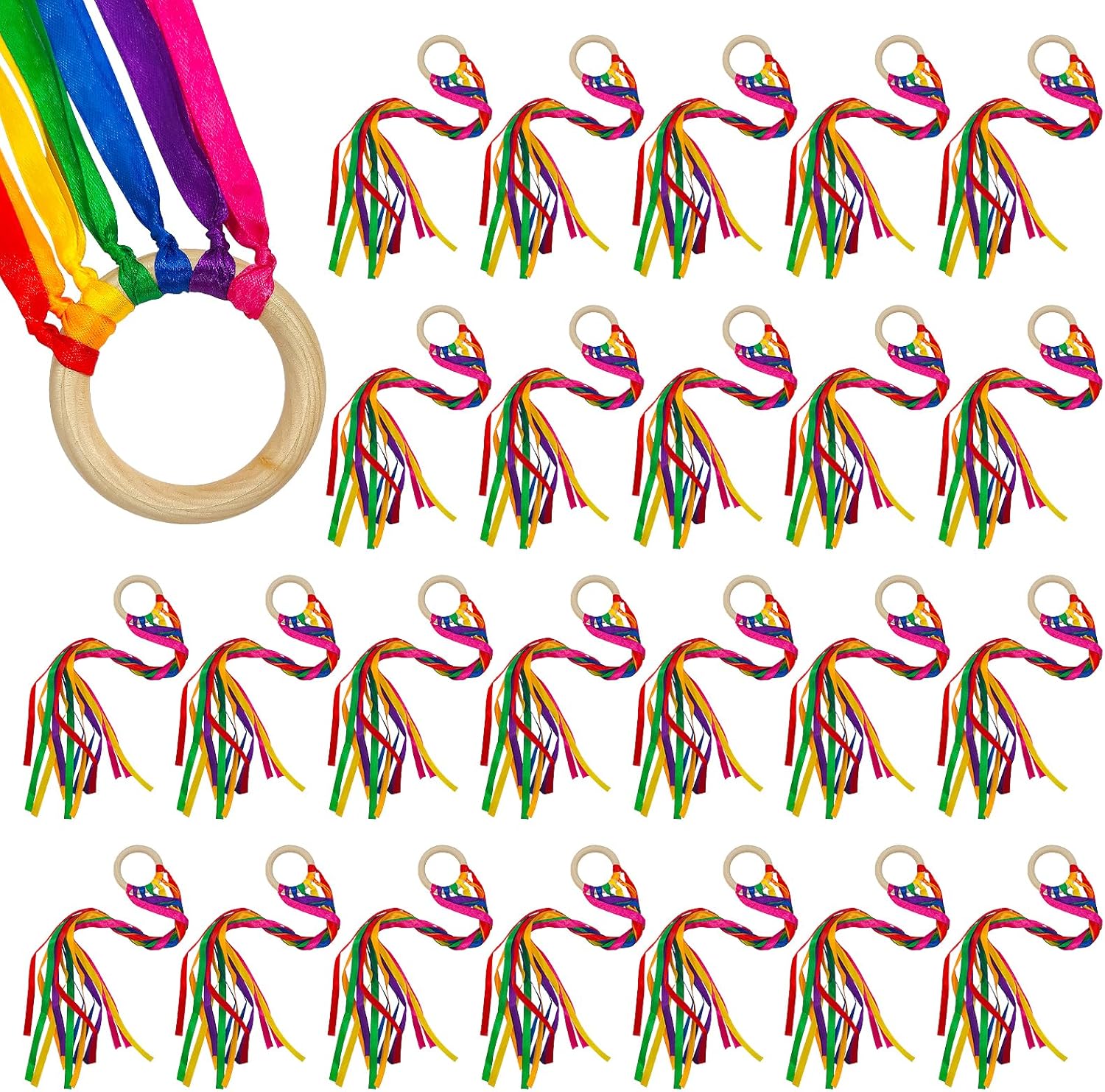 Amazon.com: 24Pcs Rainbow Ribbon Streamers Waldorf Toys Creative ...