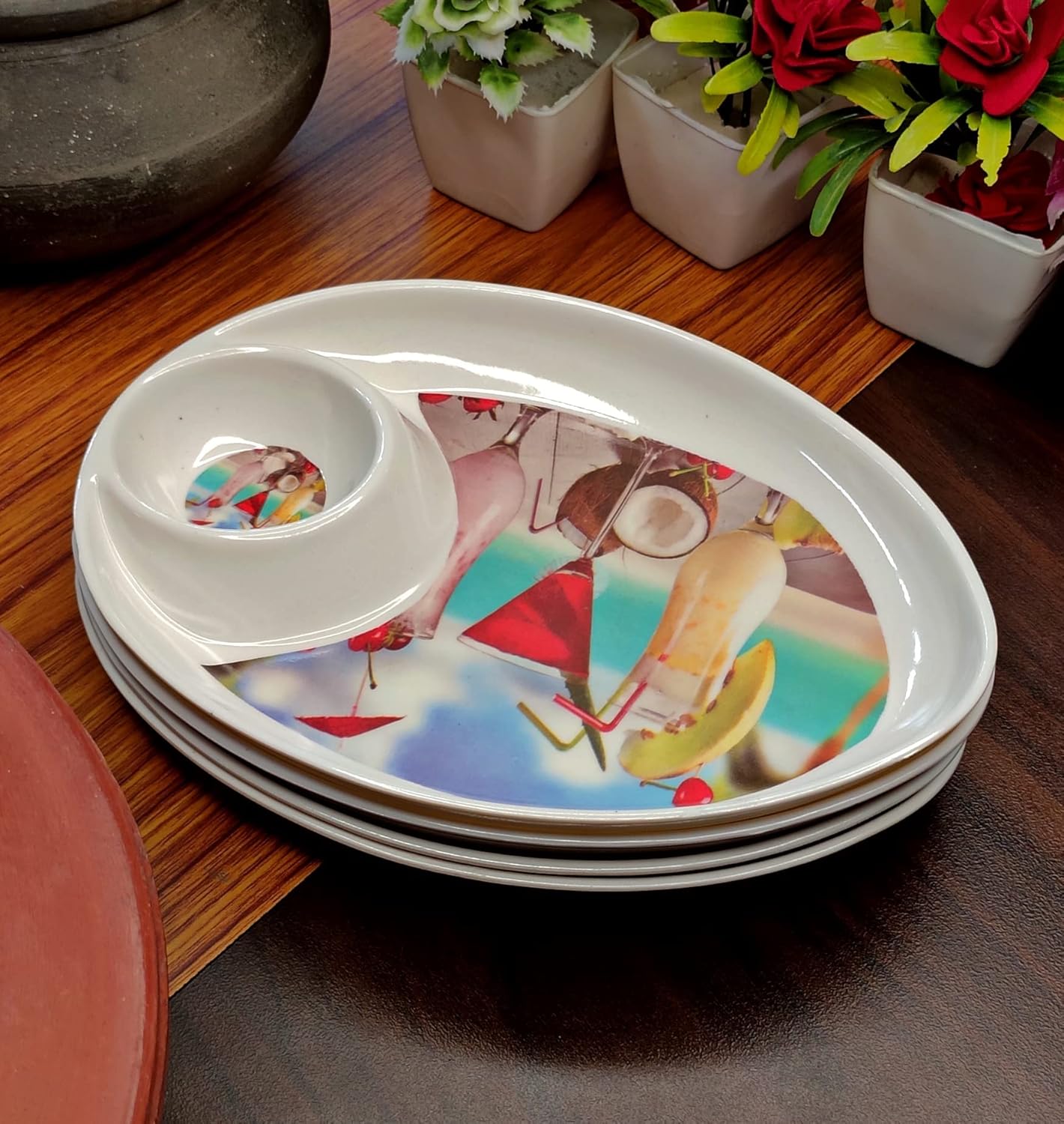 Buy Vemlons Chip and Dip Platter, Dinner Plate with Dip Bowl, Chip -N ...