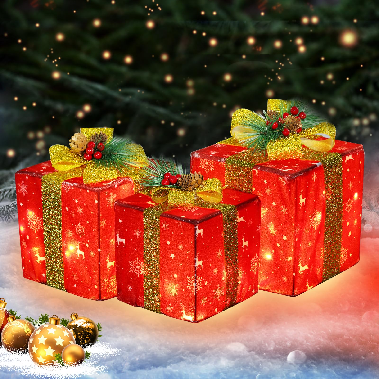 Amazon.com: HIAGROW Christmas Lighted Gift Boxes Presents with 80 LED ...