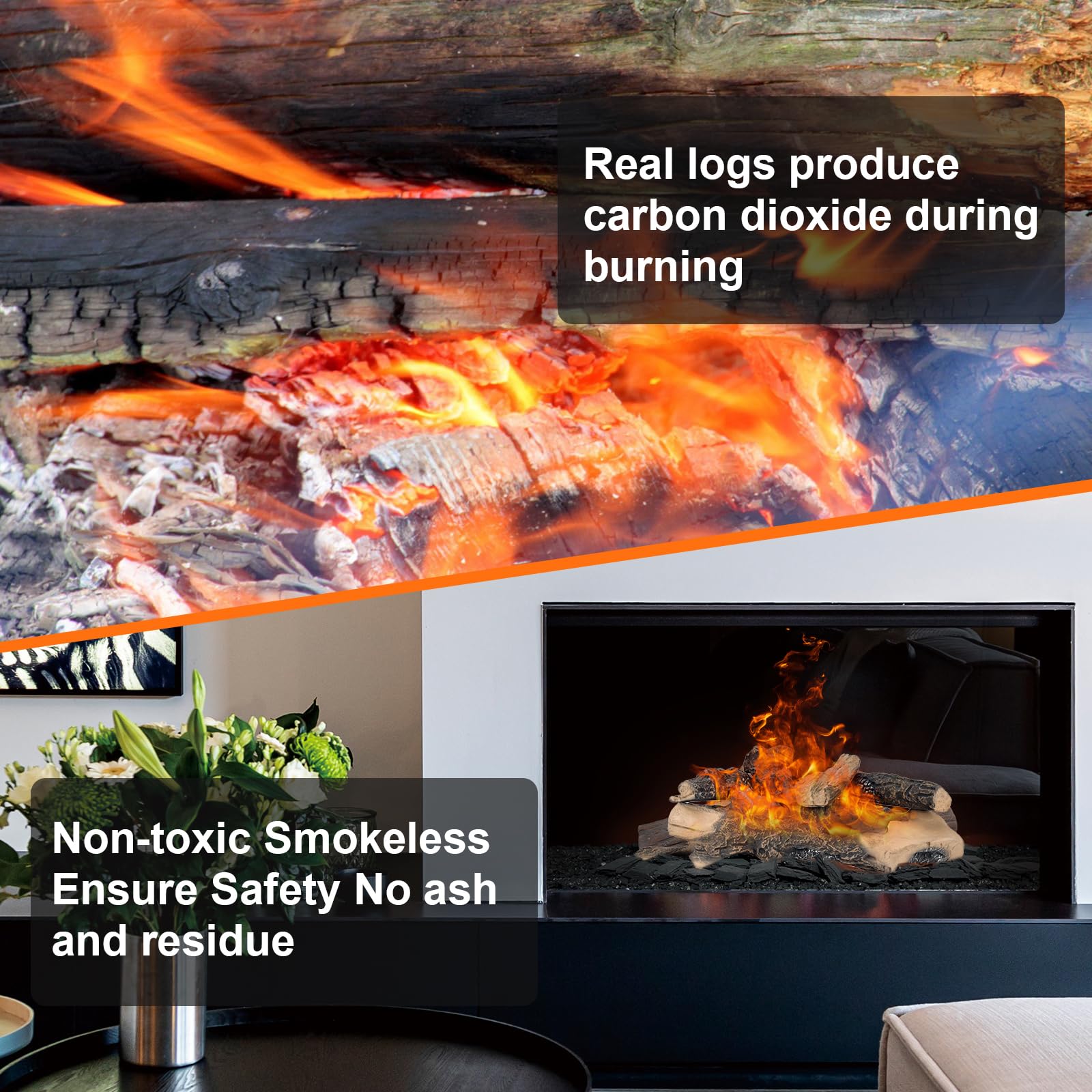 (6 Pcs) Faux Gas Fireplace Logs Set, 22" Large Ceramic White Birch Fake ...