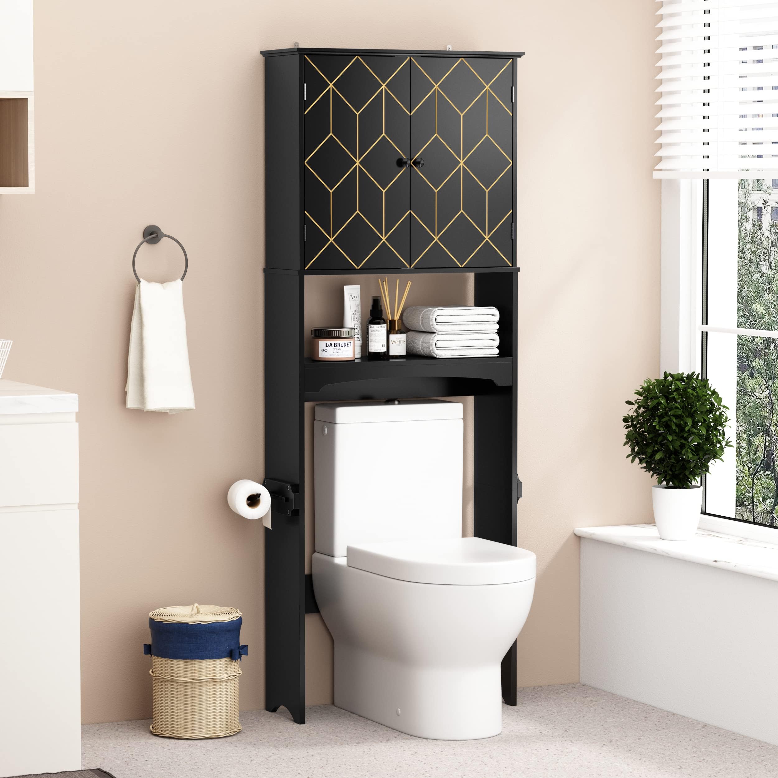 Amazon.com: AZODY Over The Toilet Storage Cabinet with Gold Trim ...