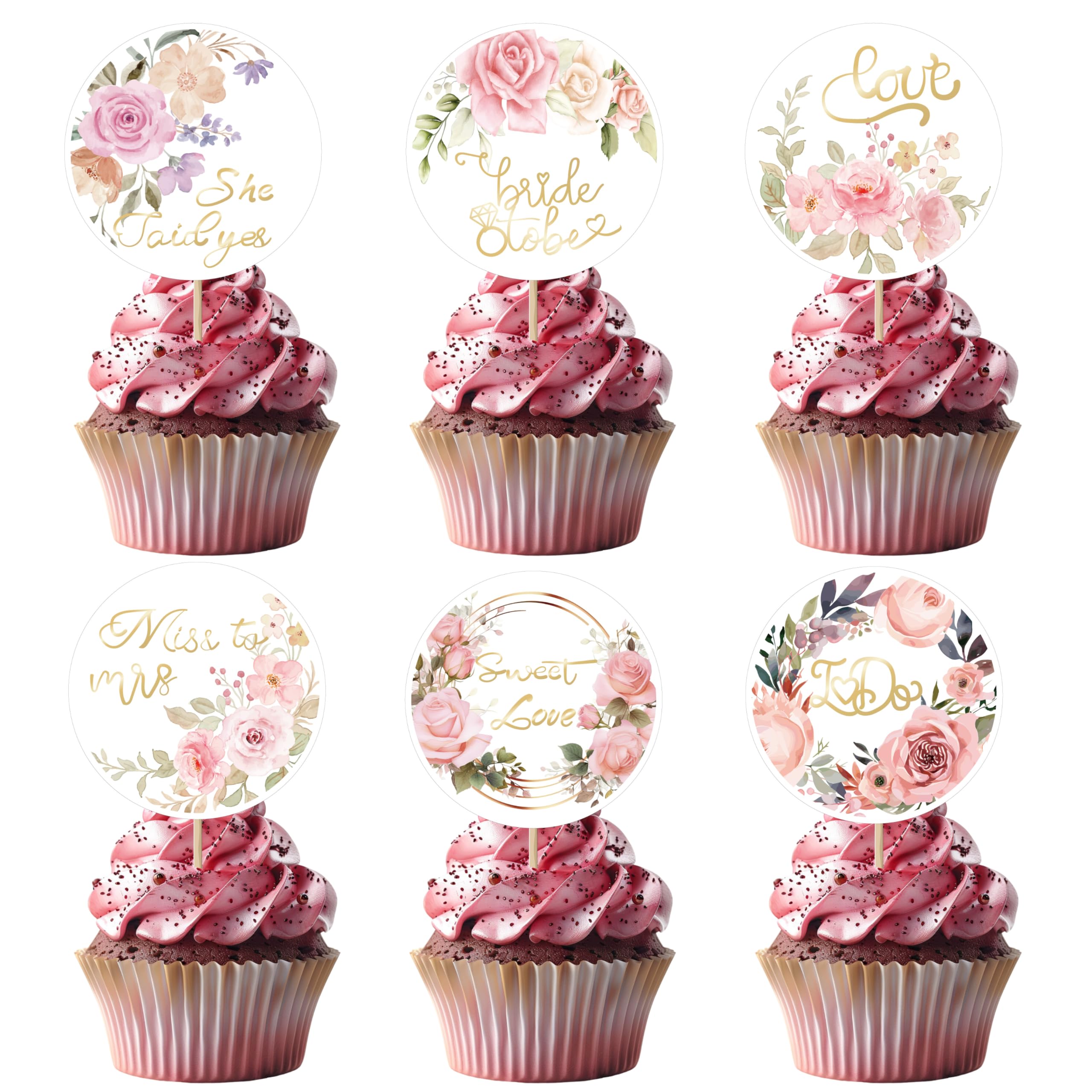 Amazon.com: UVTQSSP 36 Pack Bridal Shower Decorations Cupcake Toppers ...