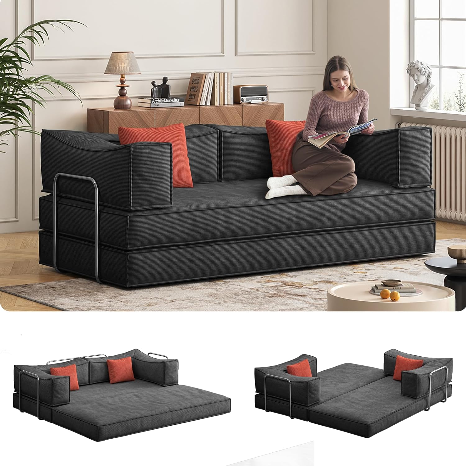 Amazon.com: Carzzi-Life 79" Convertible Sofa Bed with Pillows, Corduroy ...