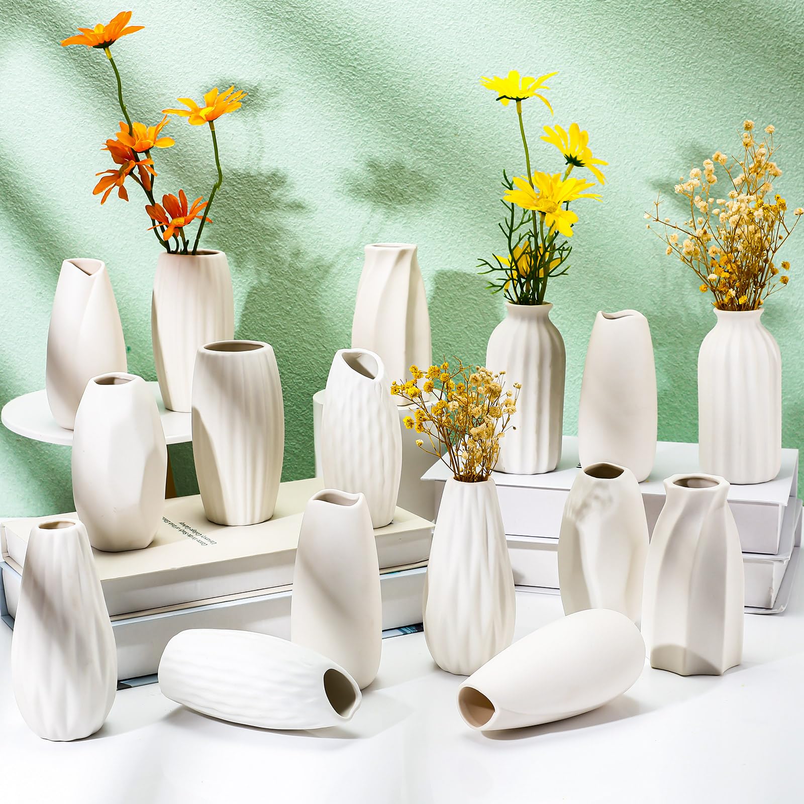 Amazon.com: Yaomiao Set of 16 White Ceramic Bud Vases Bulk 5 Inch Small ...