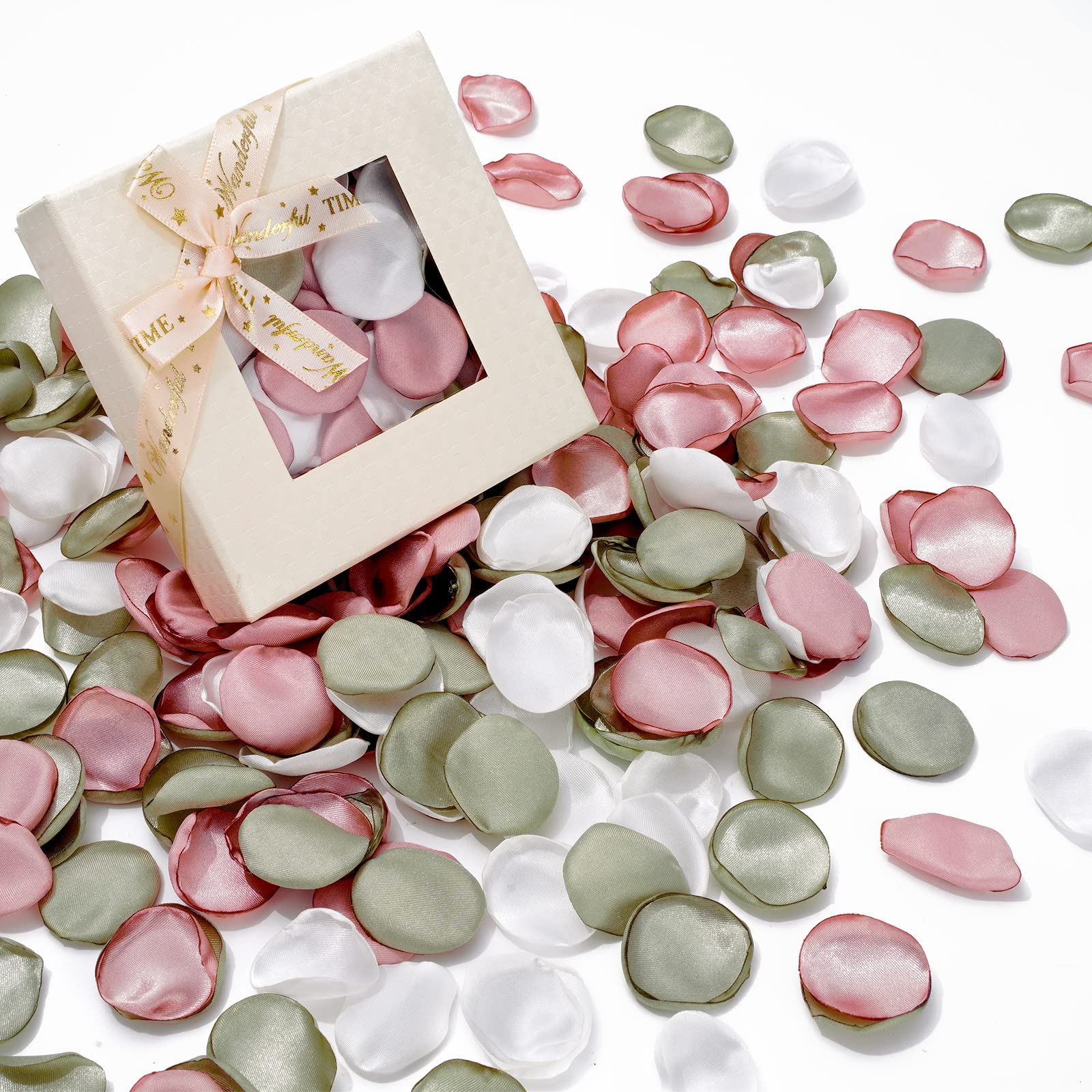 Whaline 300Pcs Silk Rose Petals with Box Olive Green Taupe Ivory ...