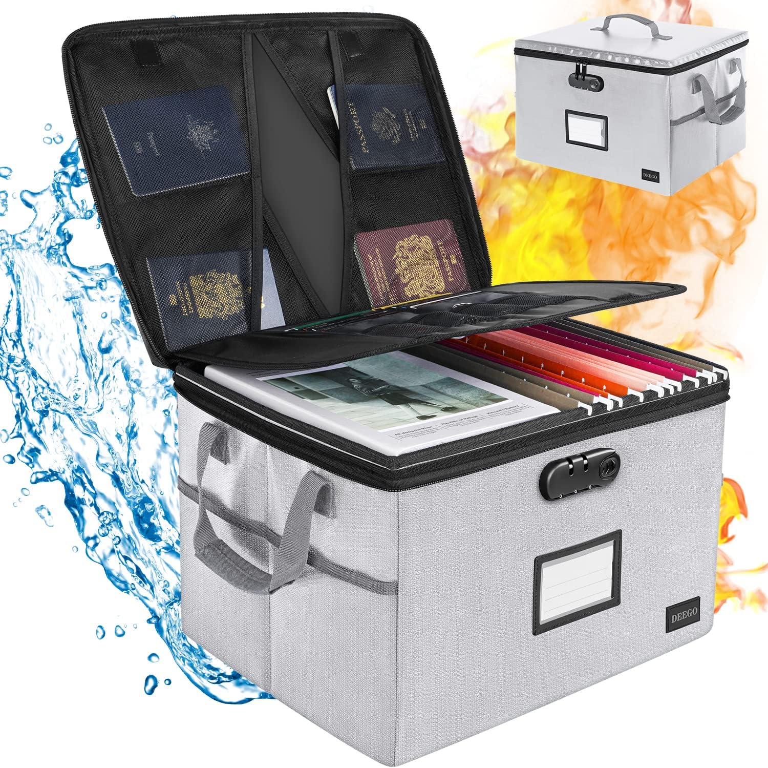 Amazon.com : DEEGO Fireproof Document Box, Water-Resistant File ...
