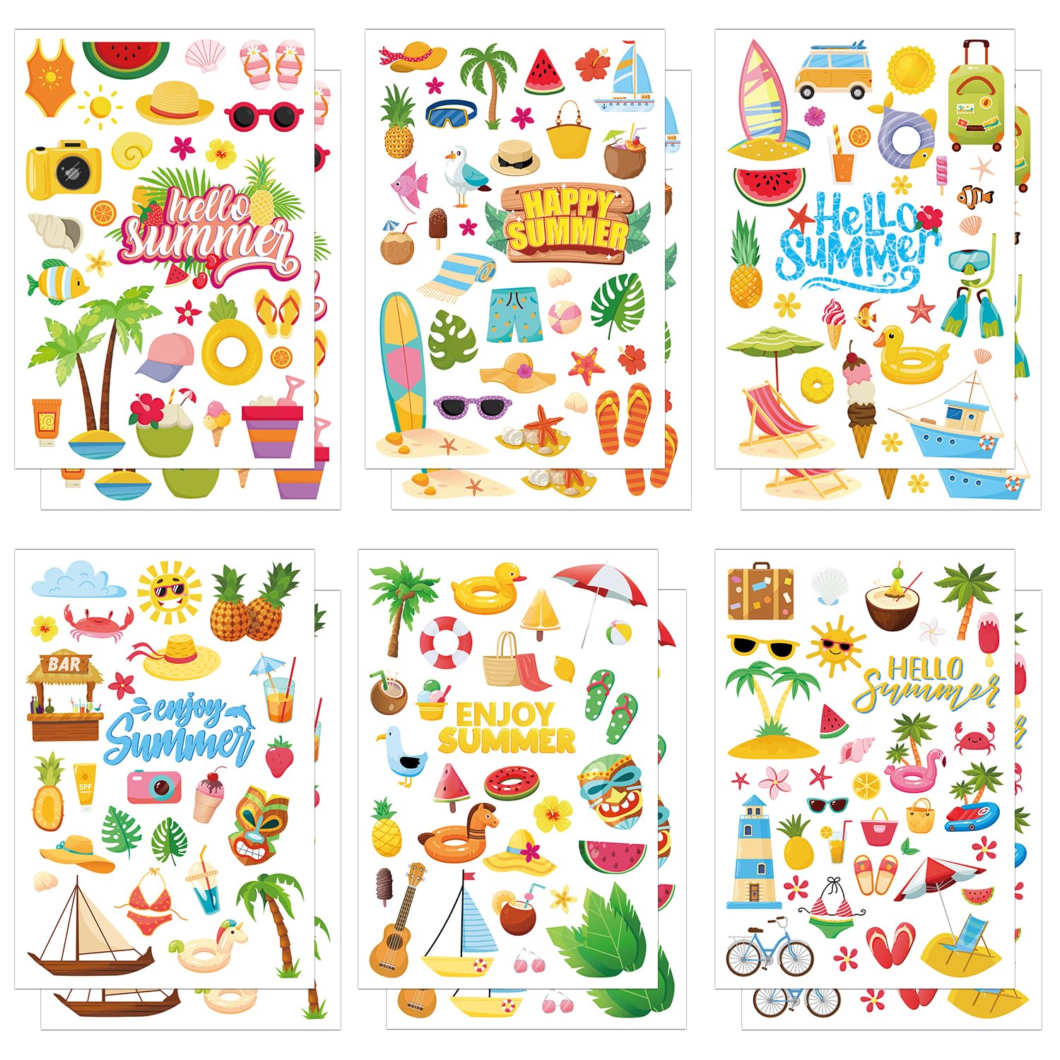 Amazon.com: 344pcs Summer Stickers for Kids, 12 Sheets Cartoon Vacation ...