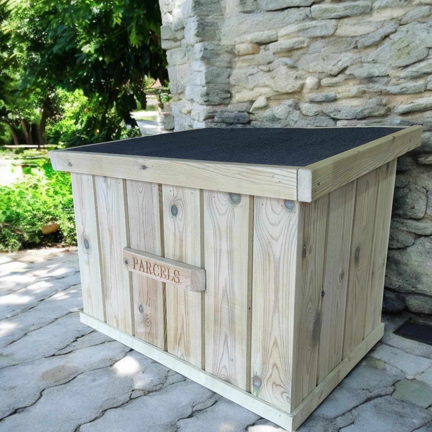 Wooden Parcel Box. Large Fully Assembled Wooden Outdoor Treated Garden ...