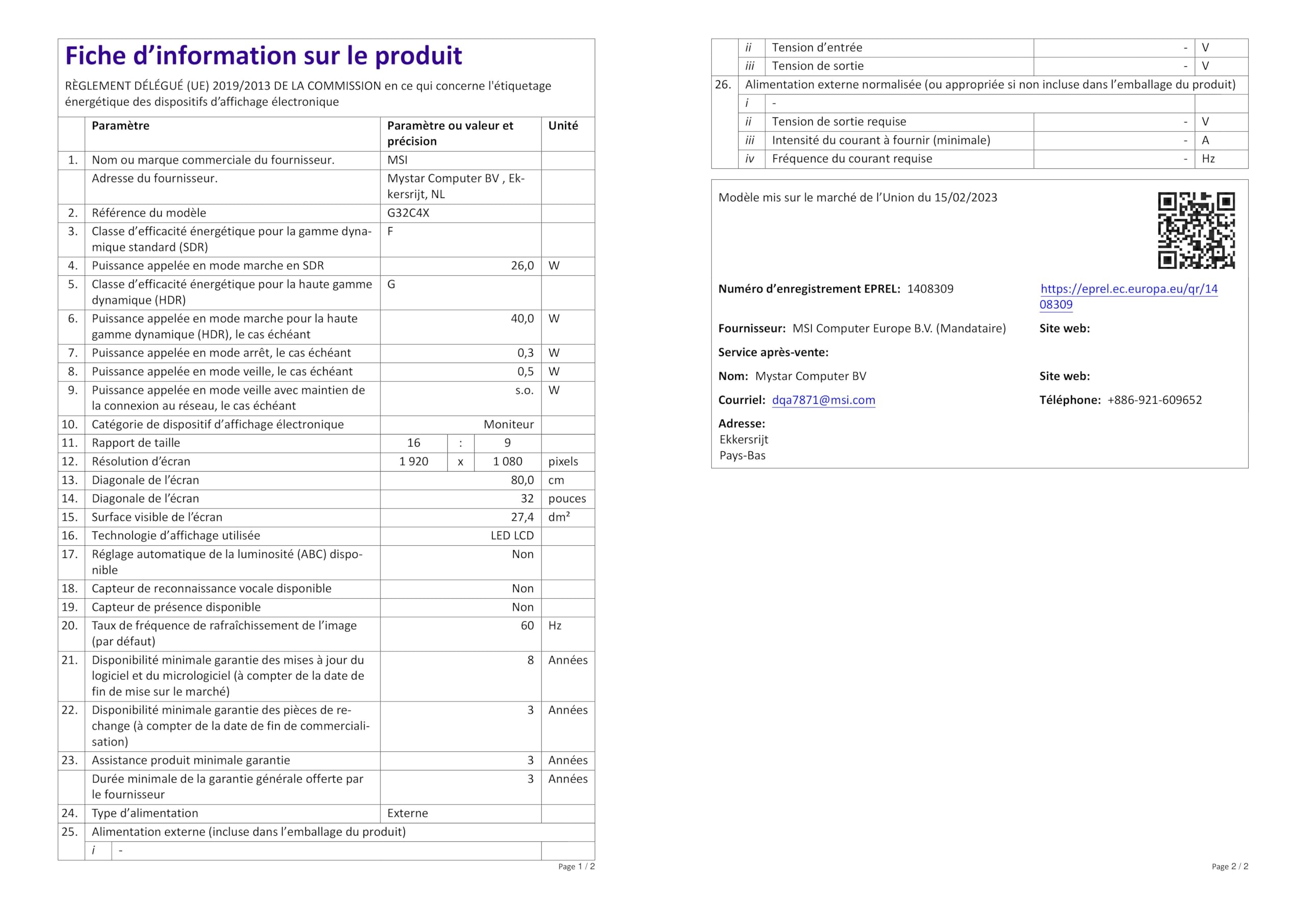 MSI G32C4X Écran PC Gaming Incurvé 31,5" FHD - Dalle VA 1500R ...