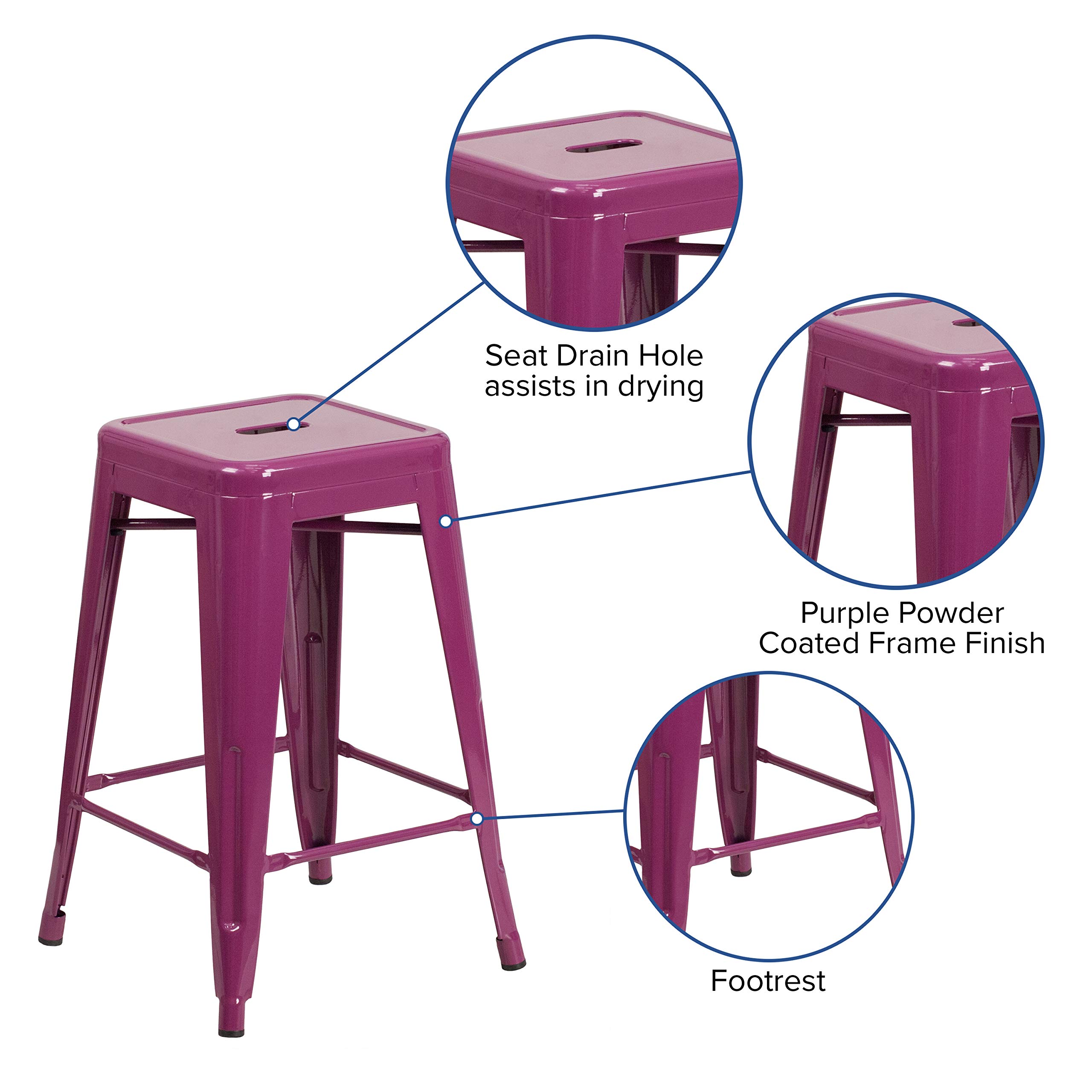 Snapklik.com : Commercial Grade 24" H Backless Purple Indoor-Outdoor ...