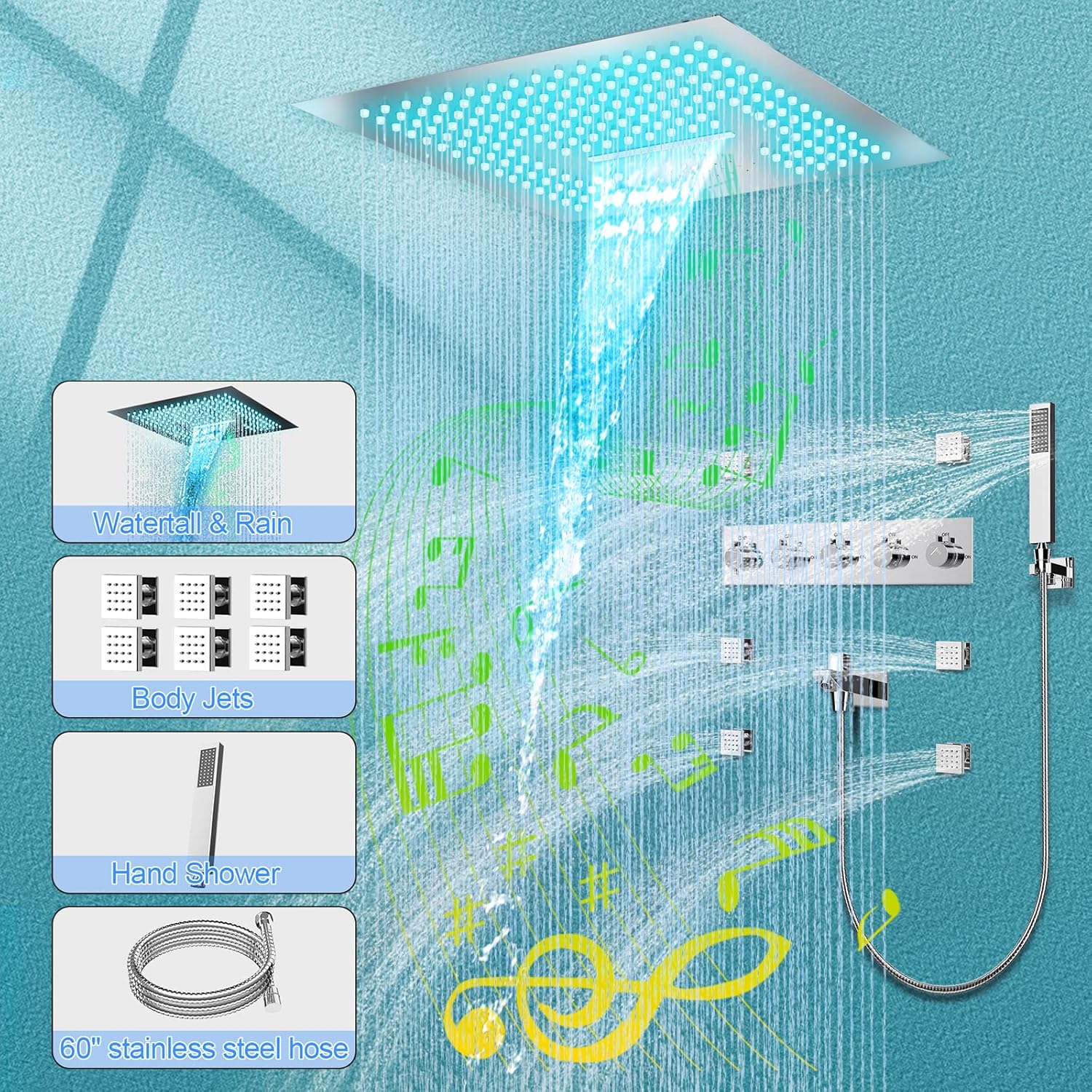 Buy LED Rain Shower System, Doozoler Thermostatic Shower System with ...