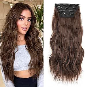 Xtrend 20Inch Long Wavy Hair Extensions Dark Brown Clip in Hair ...
