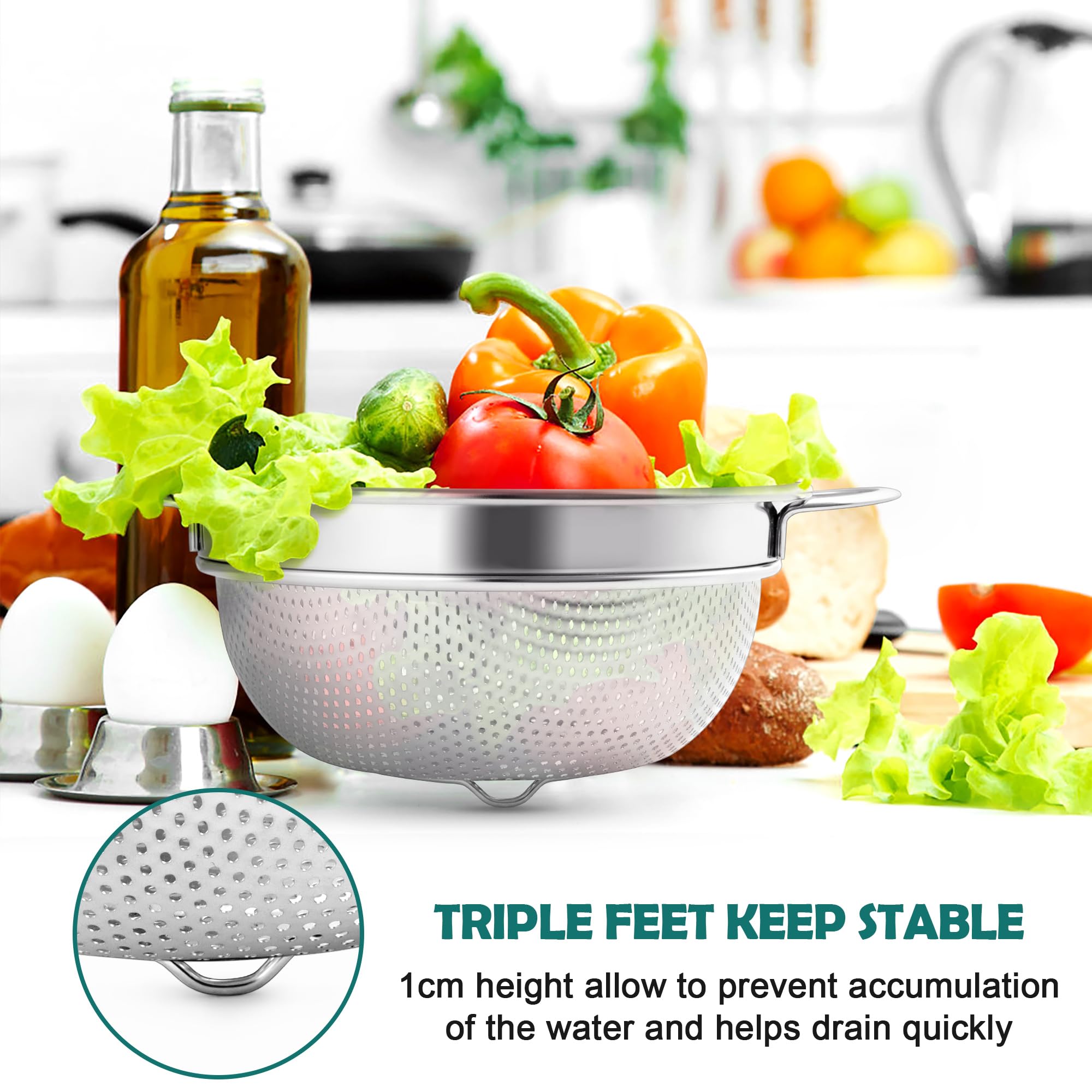 Herogo Stainless Steel Colander 20cm, Micro-Perforated Metal Colanders ...