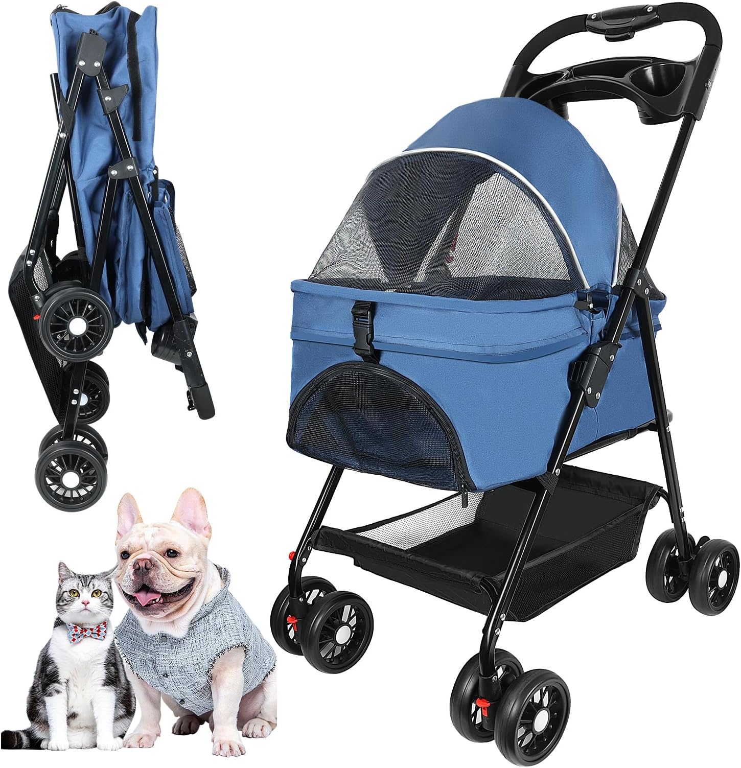 Amazon.com: Pet Stroller for Cats/Dogs,4 Wheels Dog Cat Stroller for Up ...